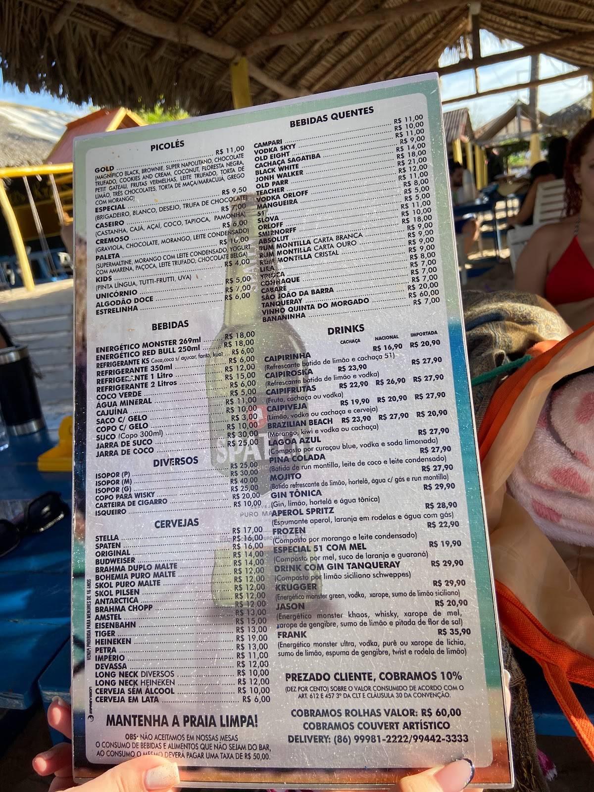 Menu em Barraca da Praia, Brasil