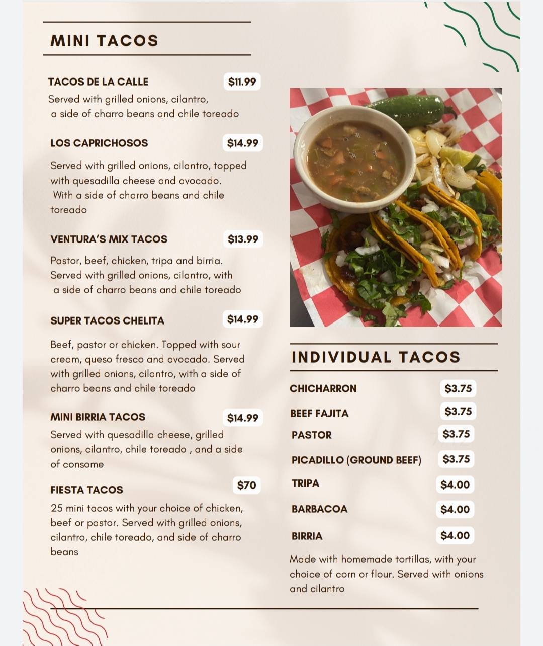 Menu at Ventura’s Mexican Restaurant, Crosby