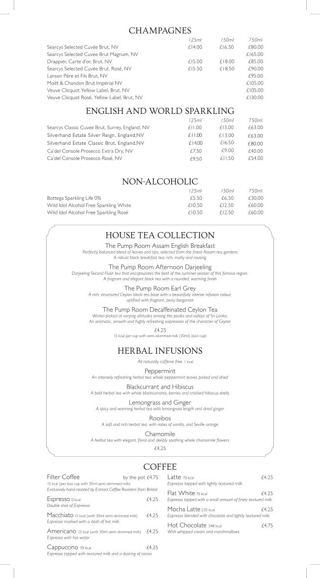 Menu at The Pump Room Restaurant, Bath