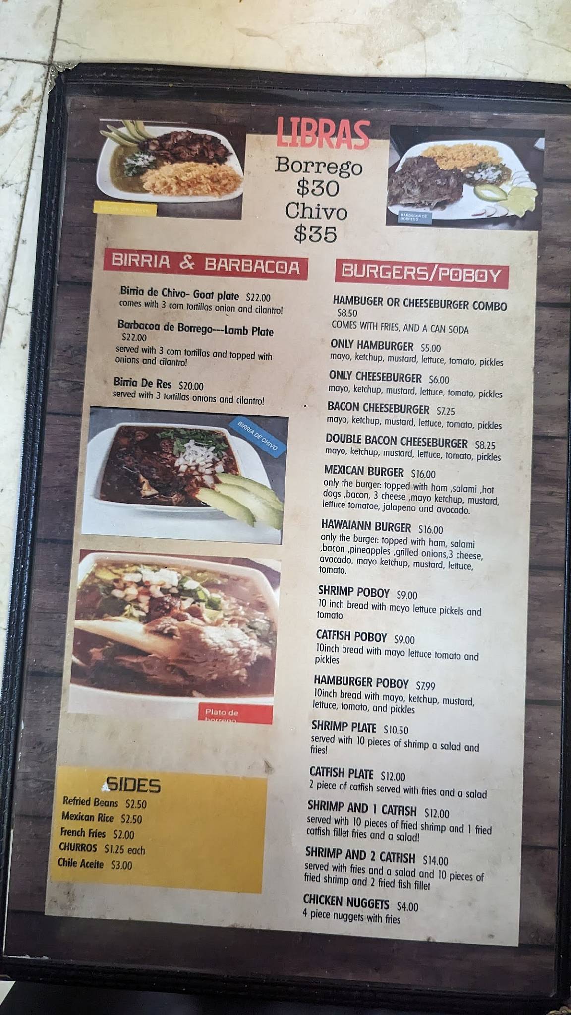 Menu at Birria & Barbacoa de Chivo Los Compadre's Taco Truck, Baton Rouge