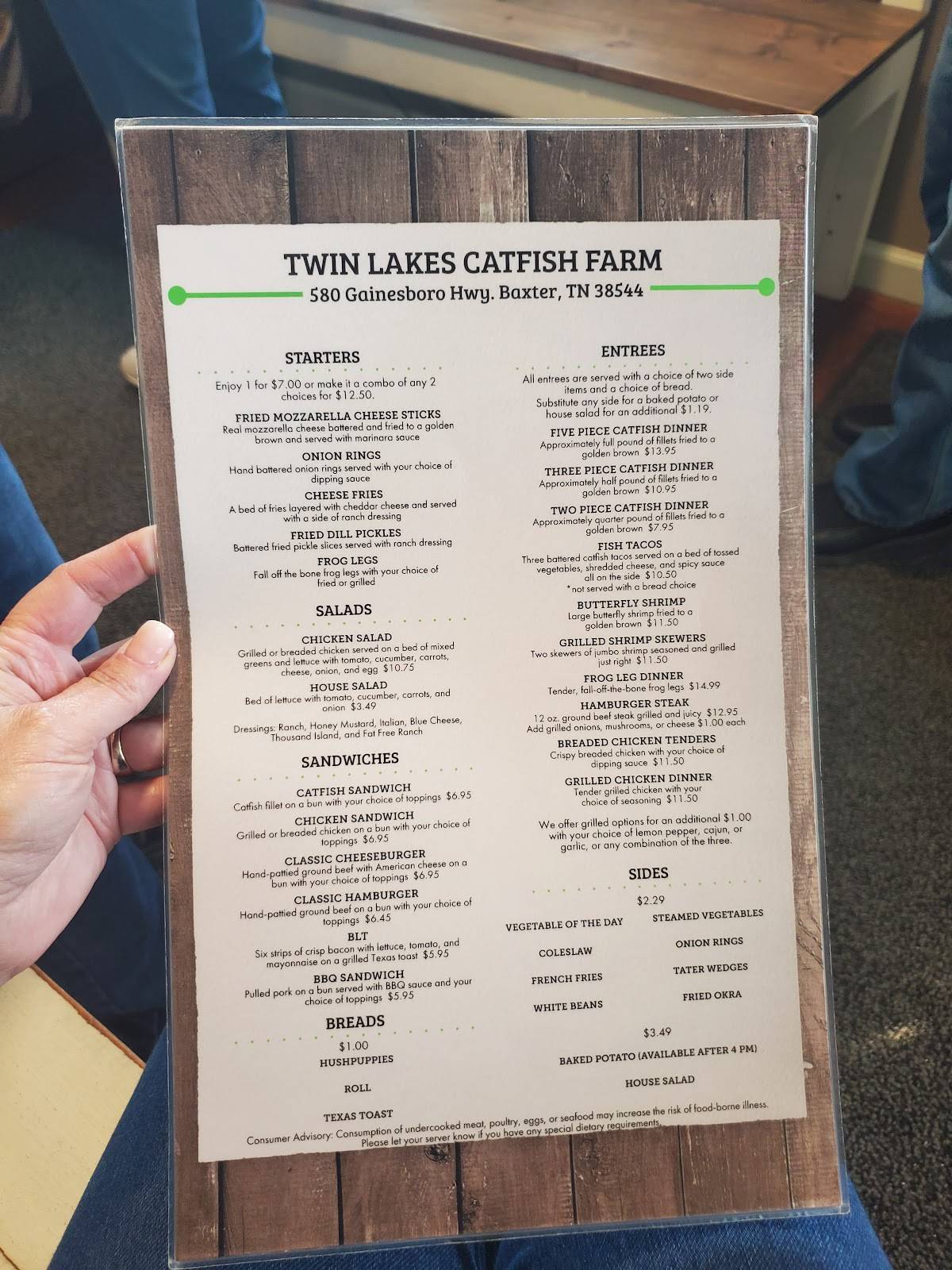 Menu at Twin Lakes Catfish Farm Restaurant, Baxter, 580 Gainesboro Hwy