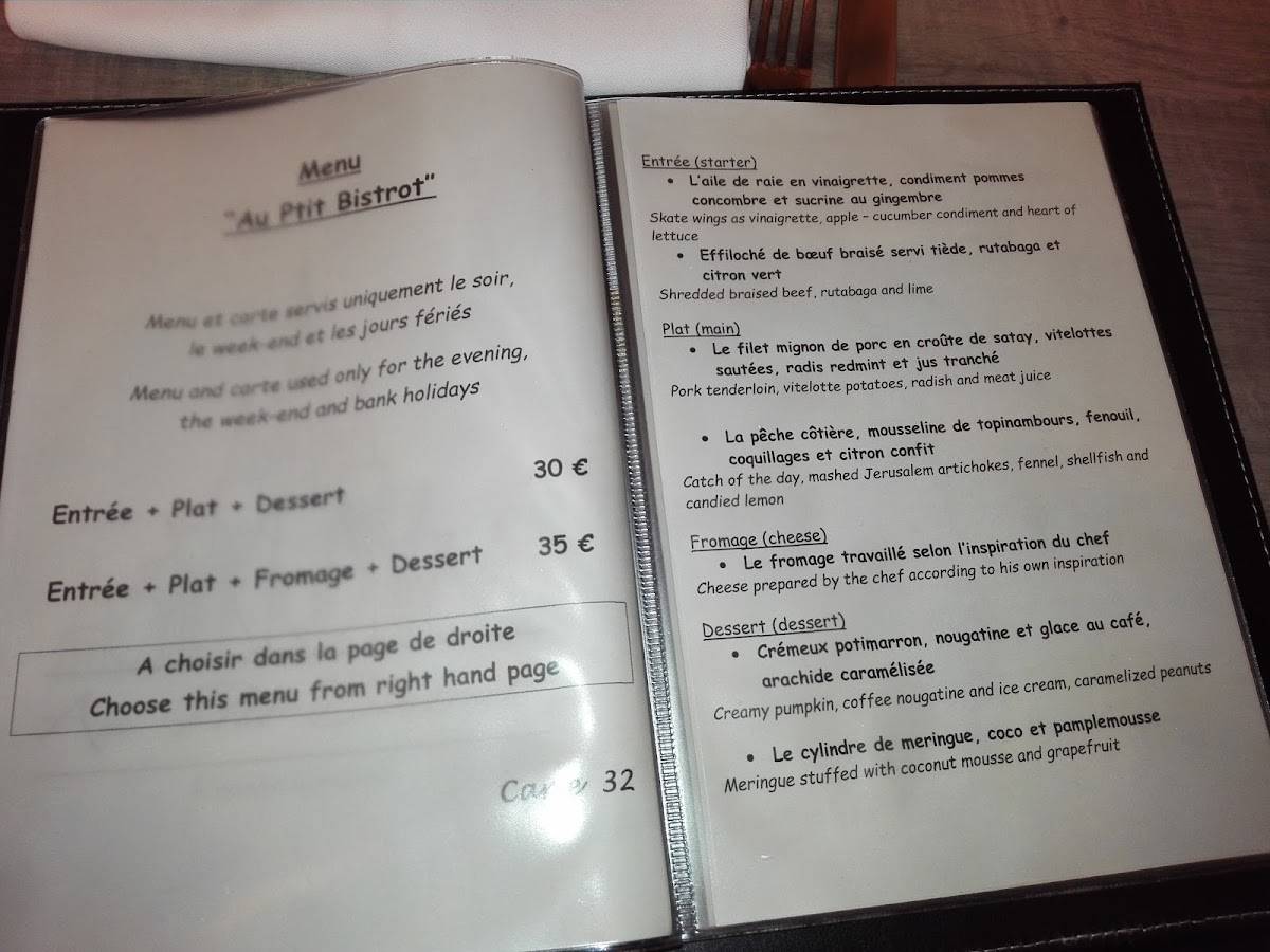 Menu at L'Alcôve restaurant, Bayeux