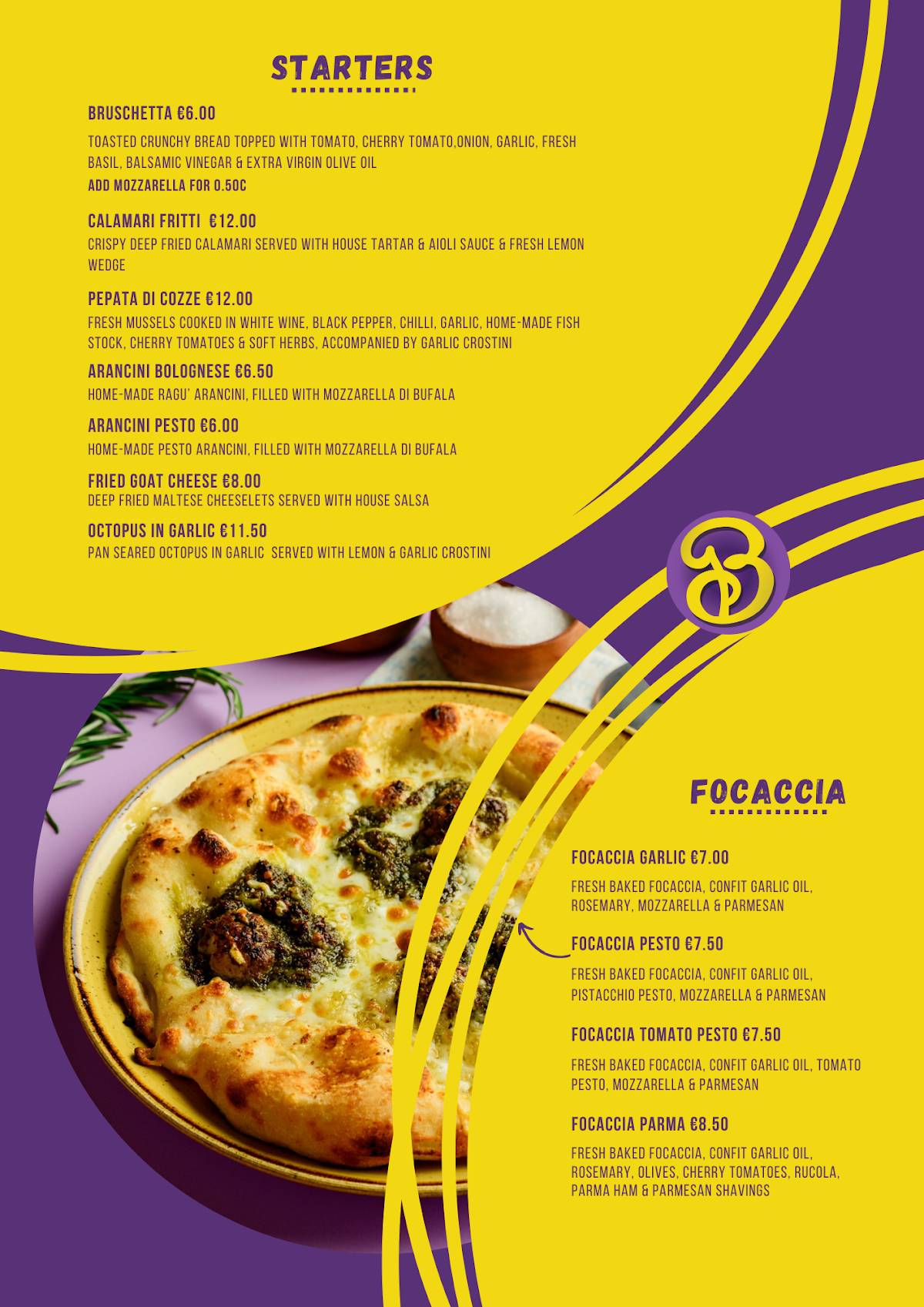 Menu at Beano's restaurant, Marsaskala