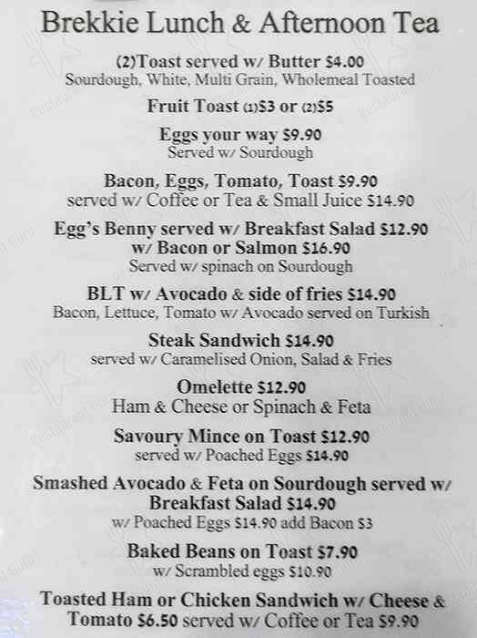 Menu at Springwood cafe, Springwood