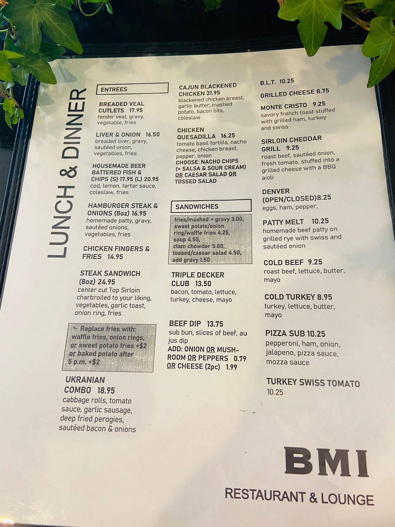 Menu at Beaverlodge Motor Inn restaurant, Beaverlodge, 116 6a St