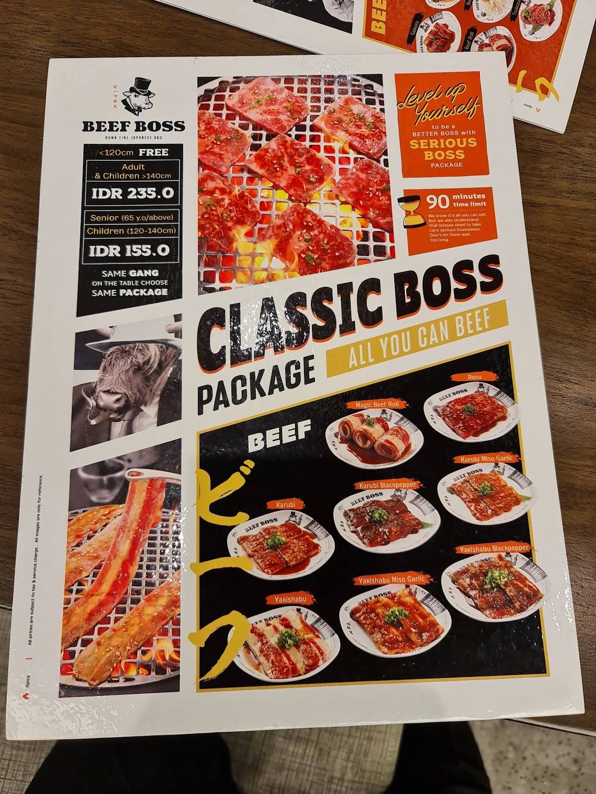 Menu at Beef Boss Senayan City restaurant, Central Jakarta
