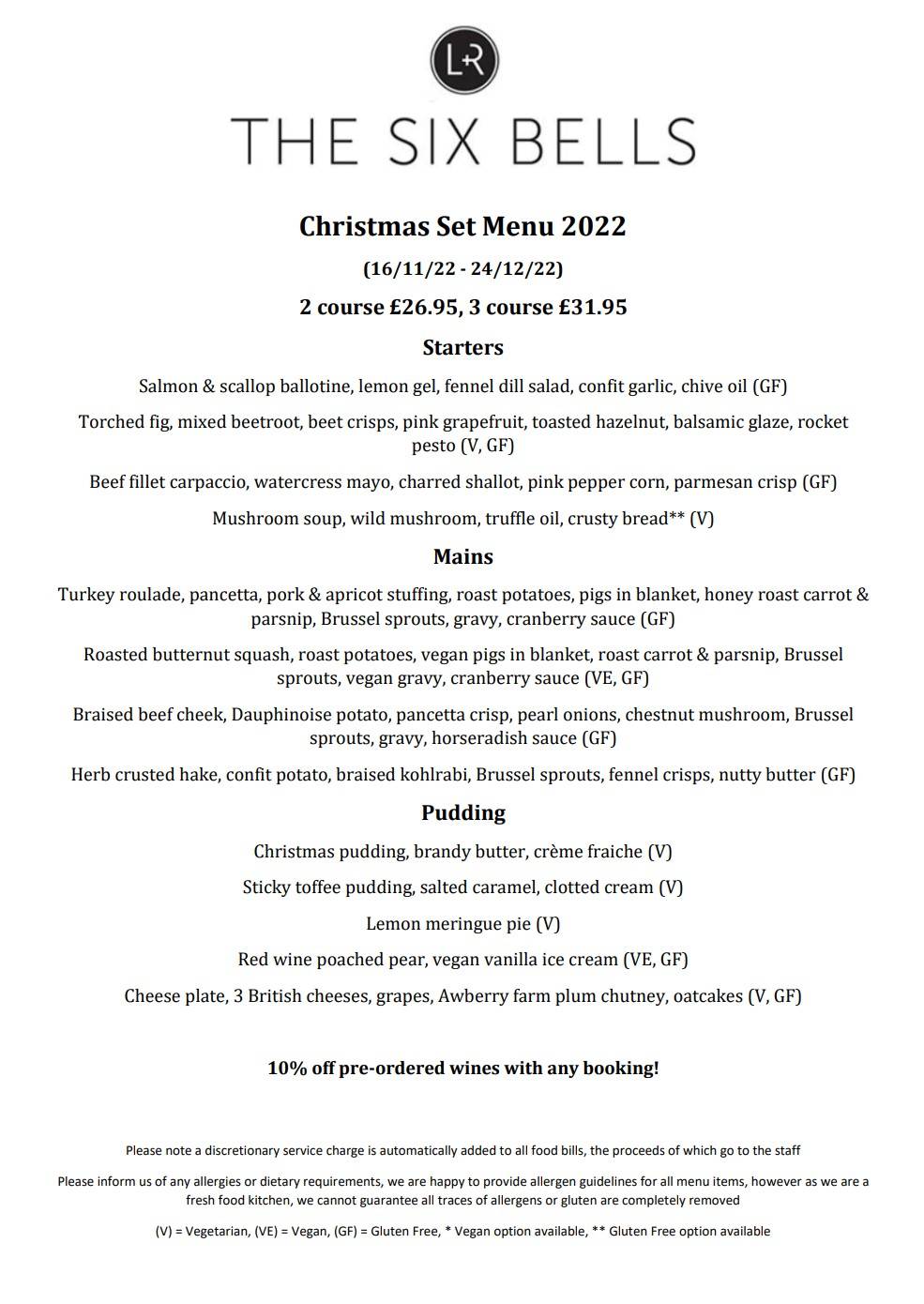 Menu at The Six Bells pub & bar, Bradfield Southend, The Green