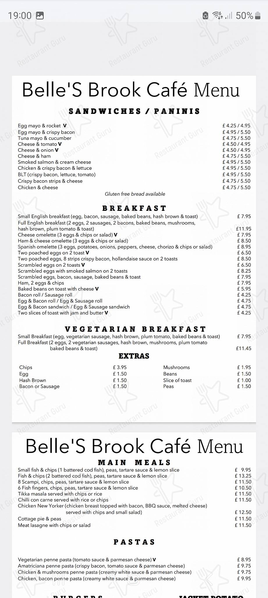 Menu at Belle'S Brook Cafe, Ringstead