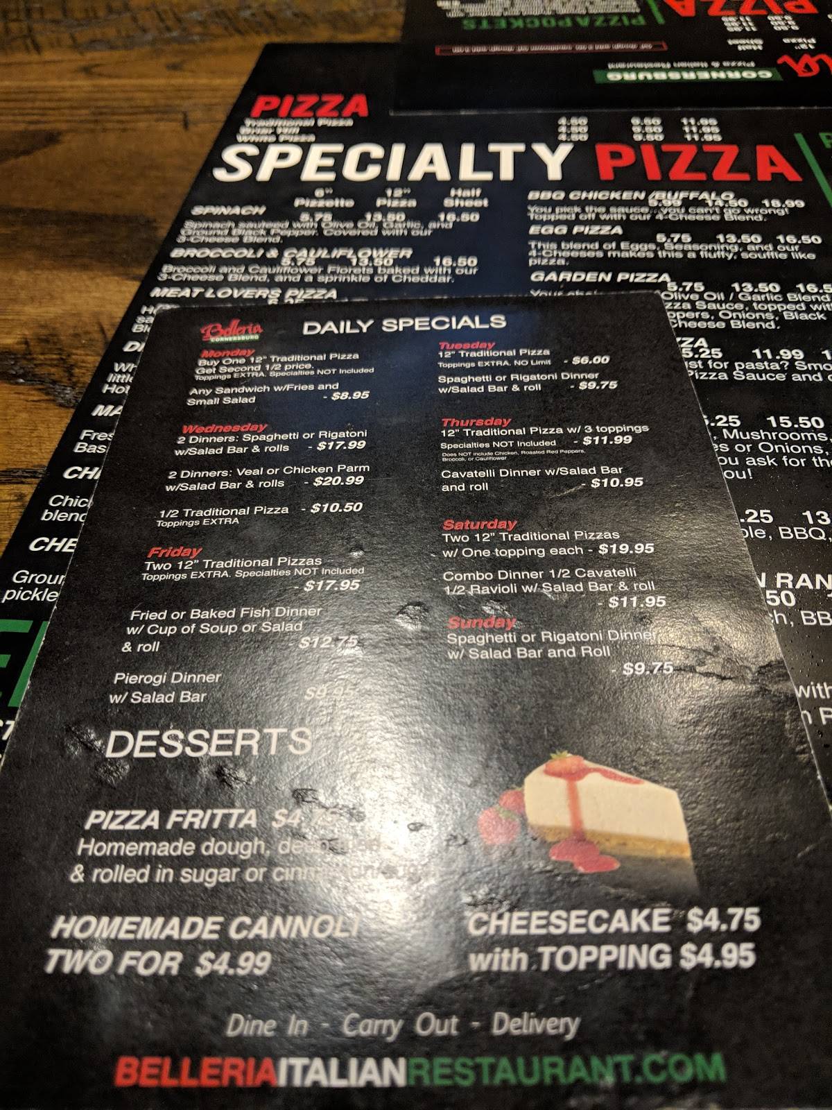 Menu at Belleria Pizza & Italian pizzeria, Youngstown, S Meridian Rd