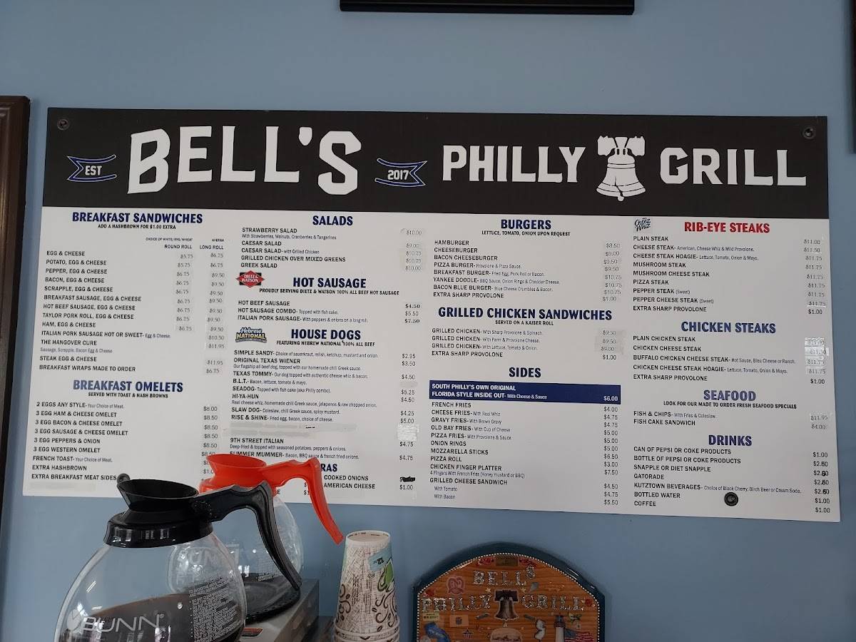 Menu at Bell's Philly Grill restaurant, North Wildwood