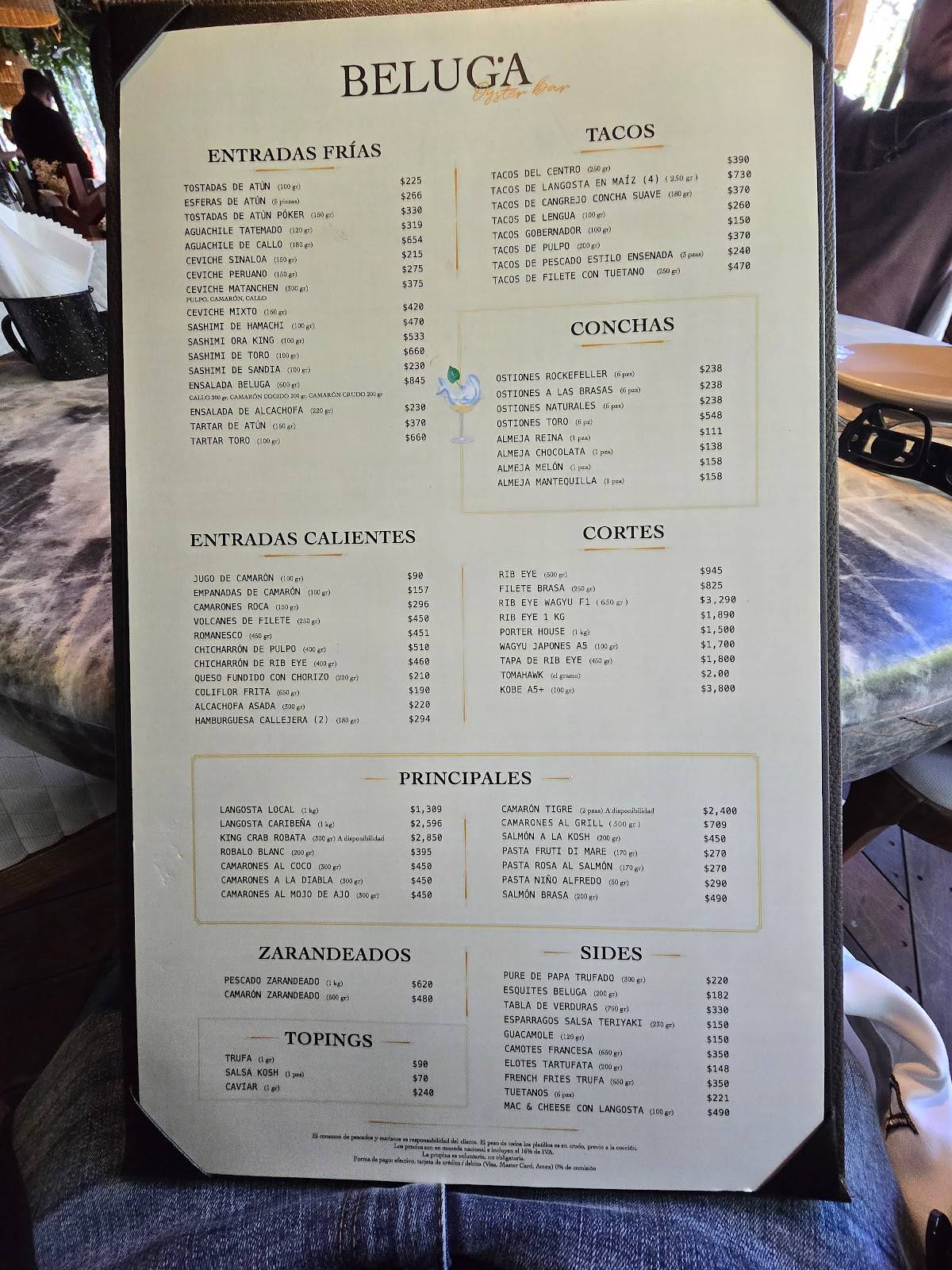 Carta del restaurante Beluga Polanco, Ciudad del México, Av. Pdte. Masaryk 120 Chapultepec ...