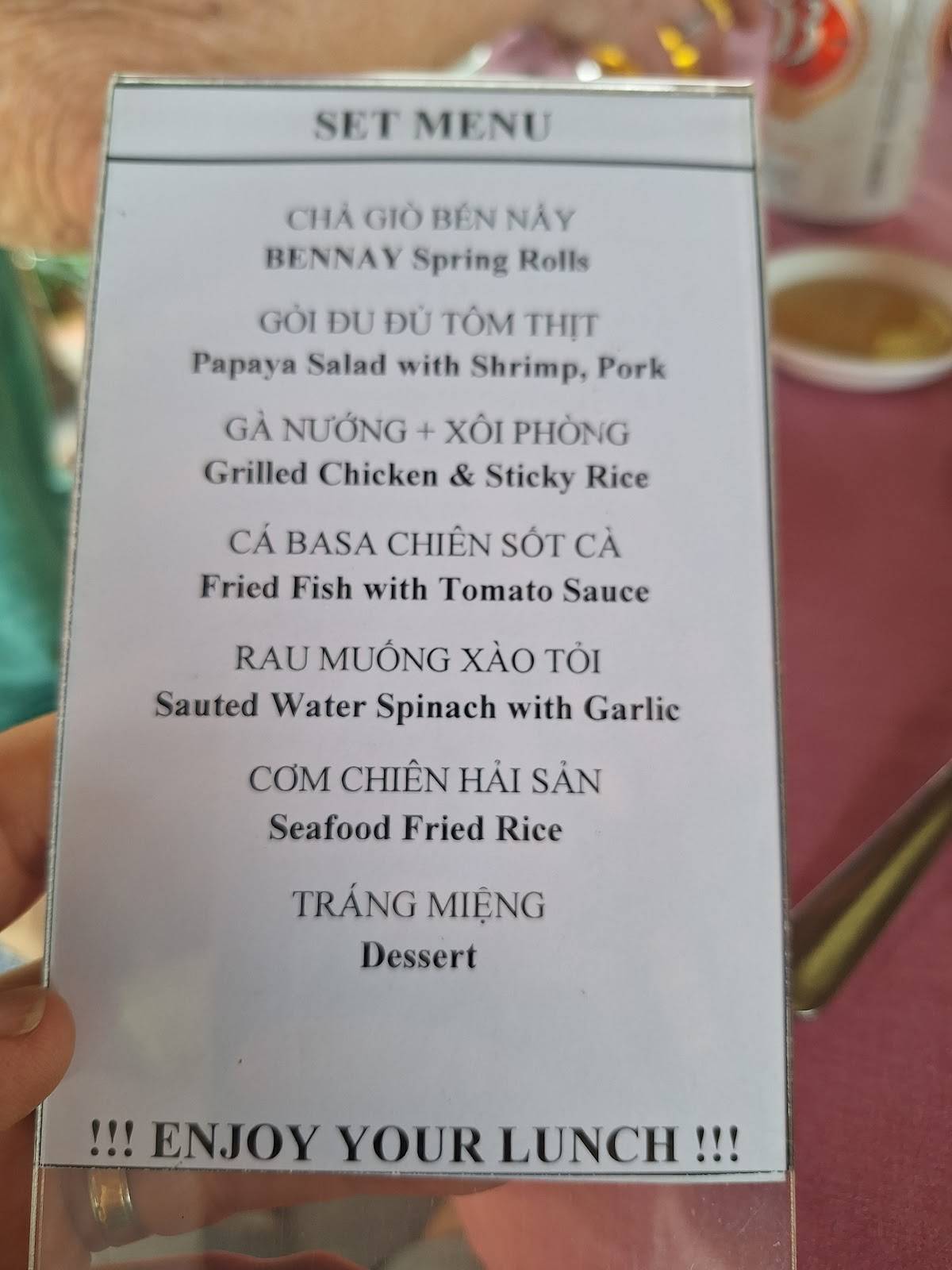 Menu at Ben Nay restaurant, Ho Chi Minh City, Cầu Bến Nấy Đ. Tỉnh Lộ 15