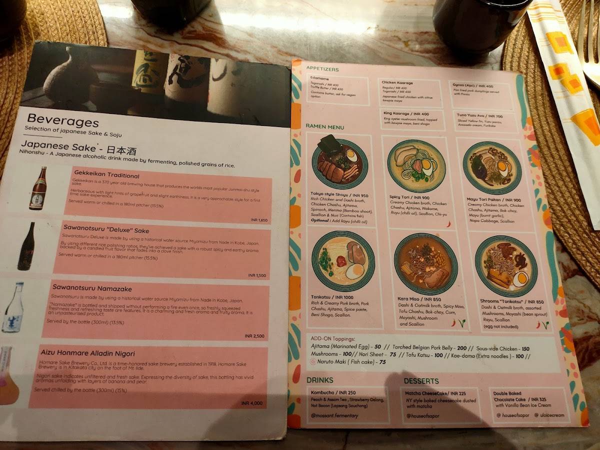 Menu at Naru Noodle Bar, Bengaluru