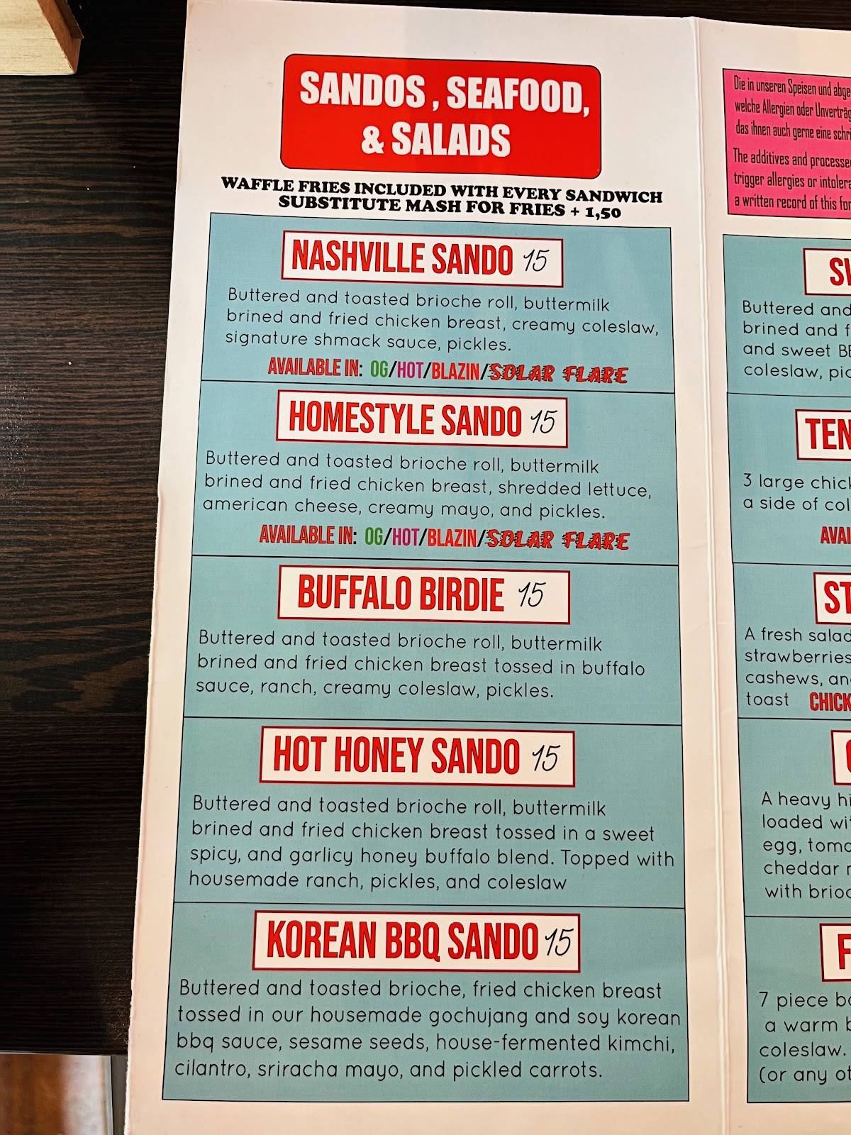 Menu at Benji's Birdhouse restaurant, Ramstein-Miesenbach