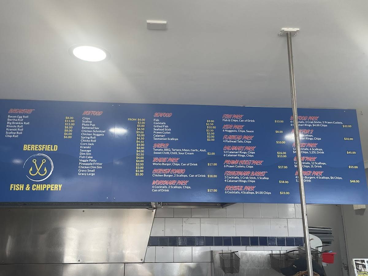 Menu at Beresfield Fish & Chippery restaurant, Beresfield