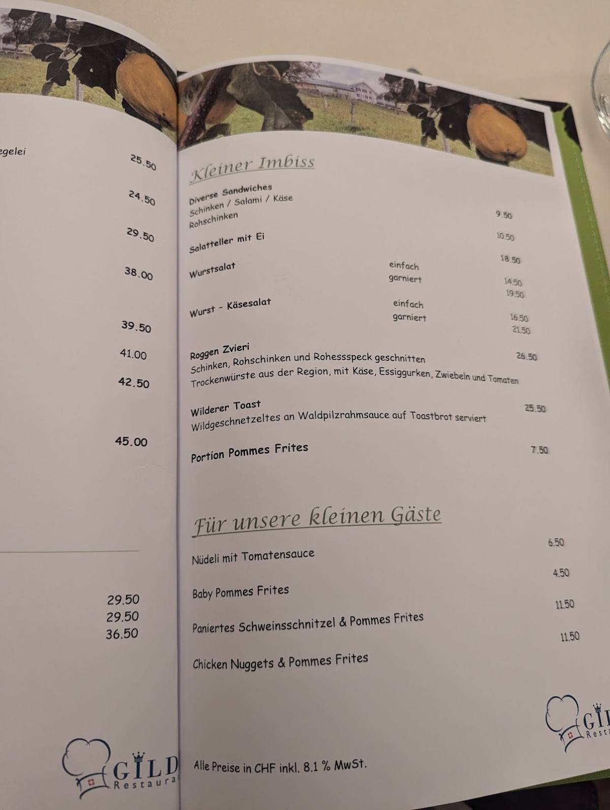 Speisekarte von Bergrestaurant Roggen, Oensingen