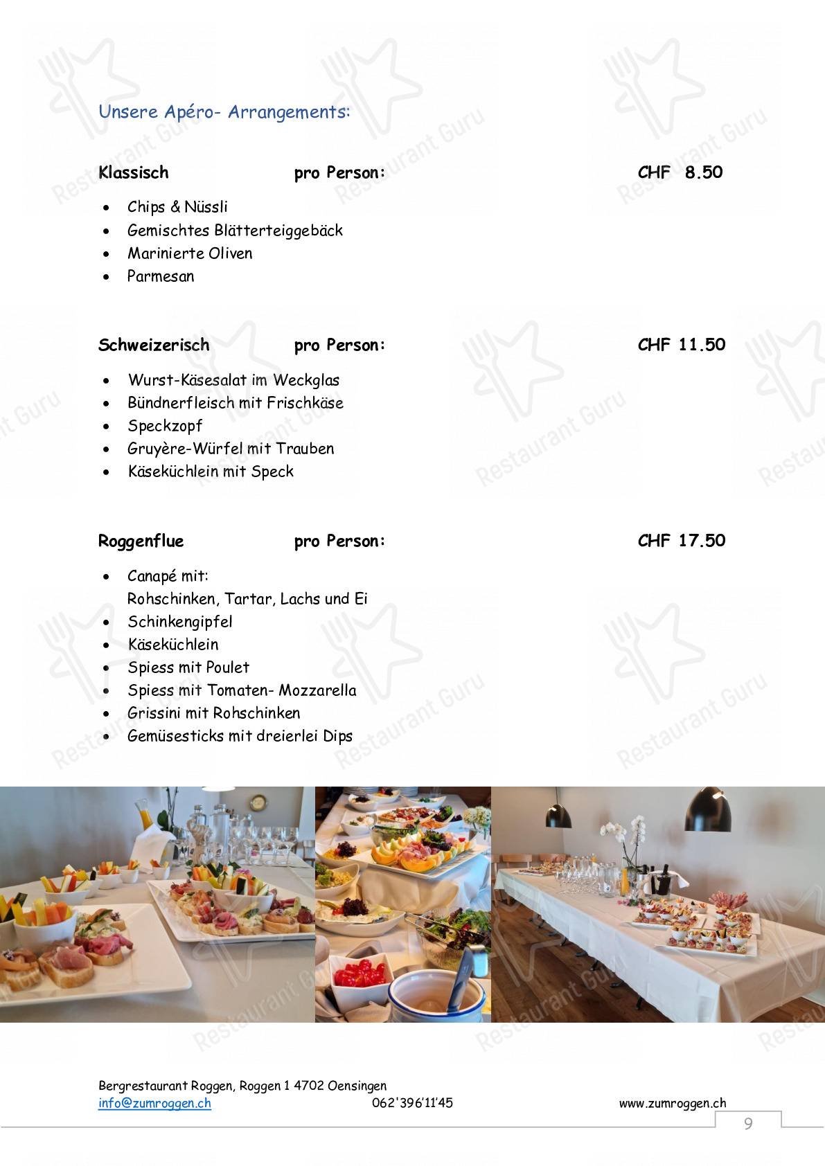 Speisekarte von Bergrestaurant Roggen, Oensingen