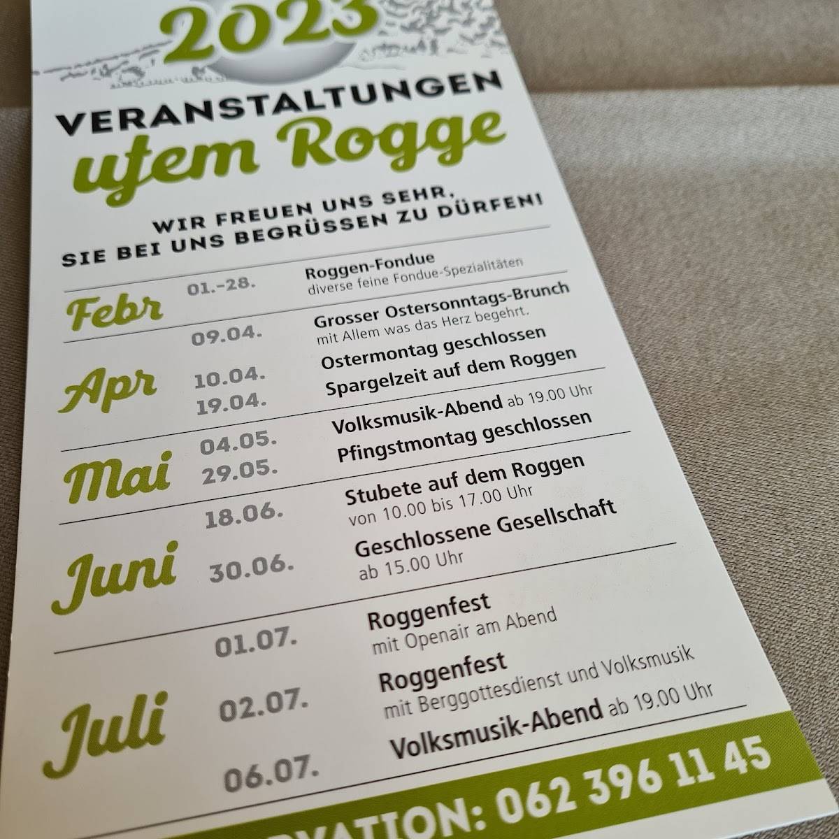 Speisekarte von Bergrestaurant Roggen, Oensingen
