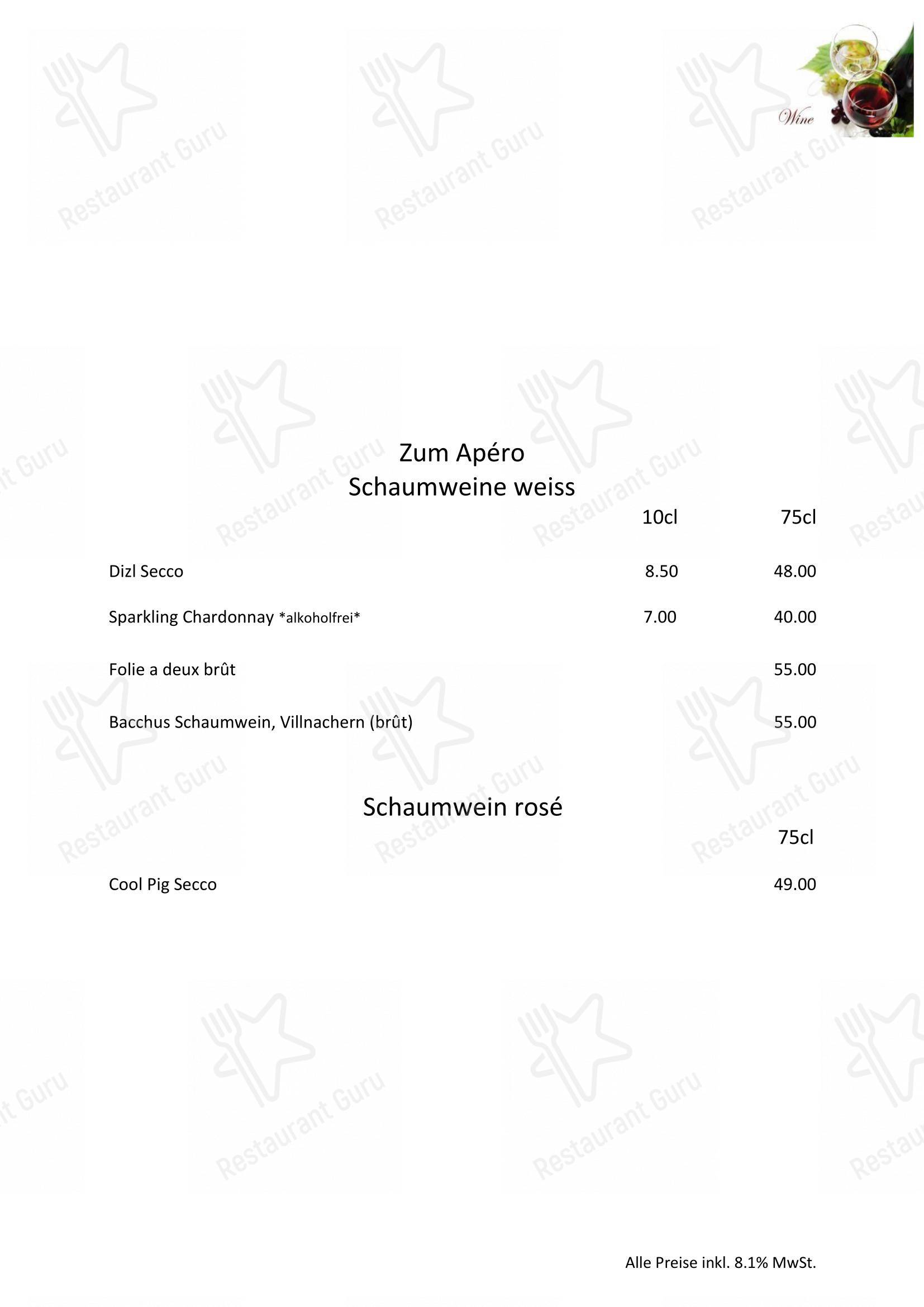 Speisekarte von Bergrestaurant Roggen, Oensingen