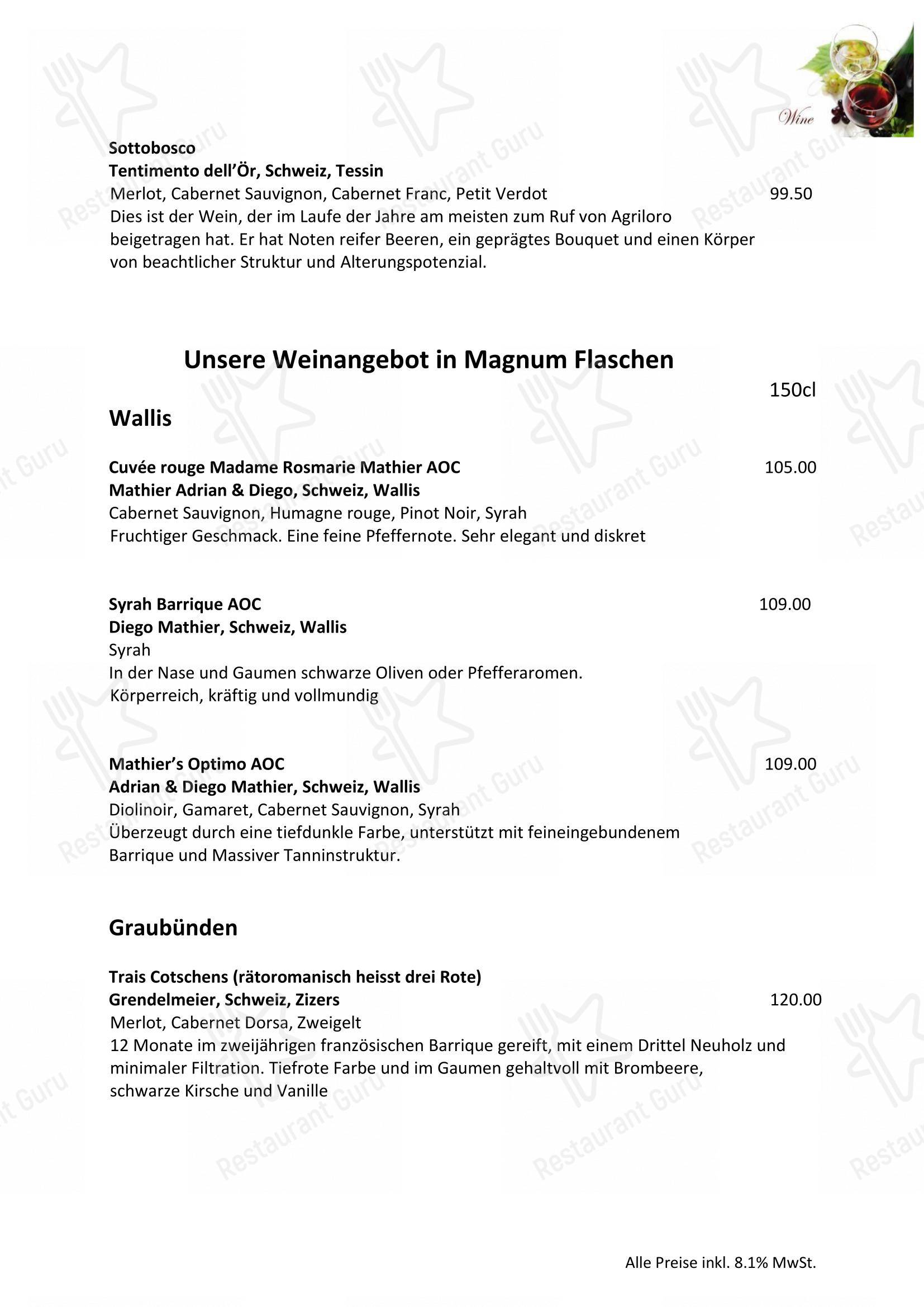 Speisekarte von Bergrestaurant Roggen, Oensingen