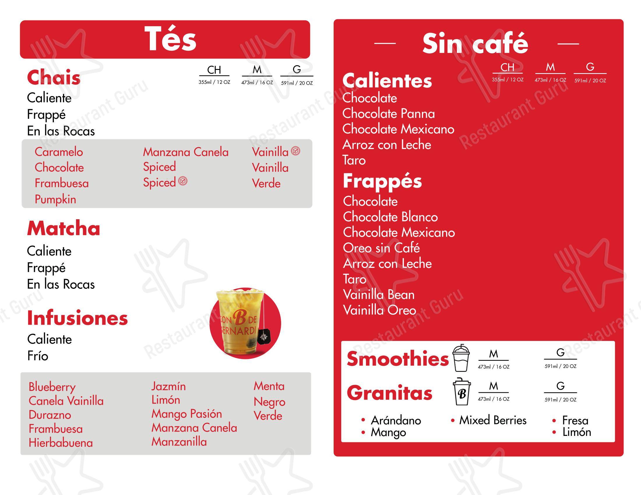 Carta de Bernardi Café Santa Fe, Chihuahua, Blvrd Antonio Ortiz Mena 3200