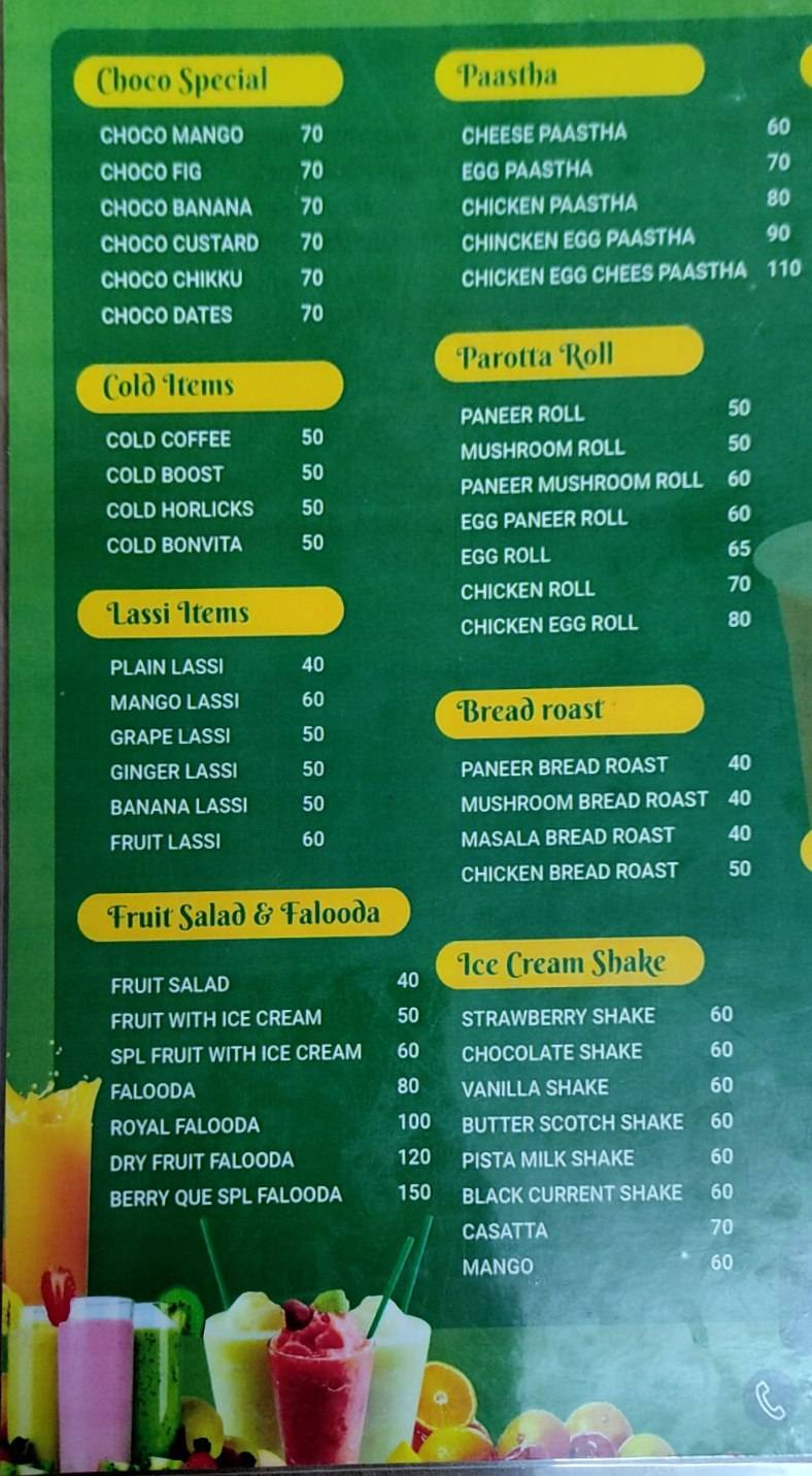 Menu at Berry que juicy, Mangaluru