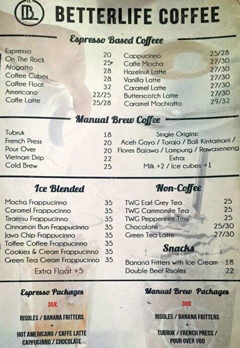 Menu at Betterlife Coffee Bar, Jakarta, Food Container