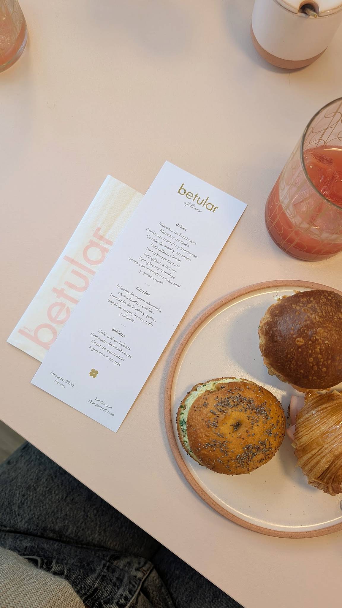 Carta de cafetería Betular Pâtisserie, Buenos Aires
