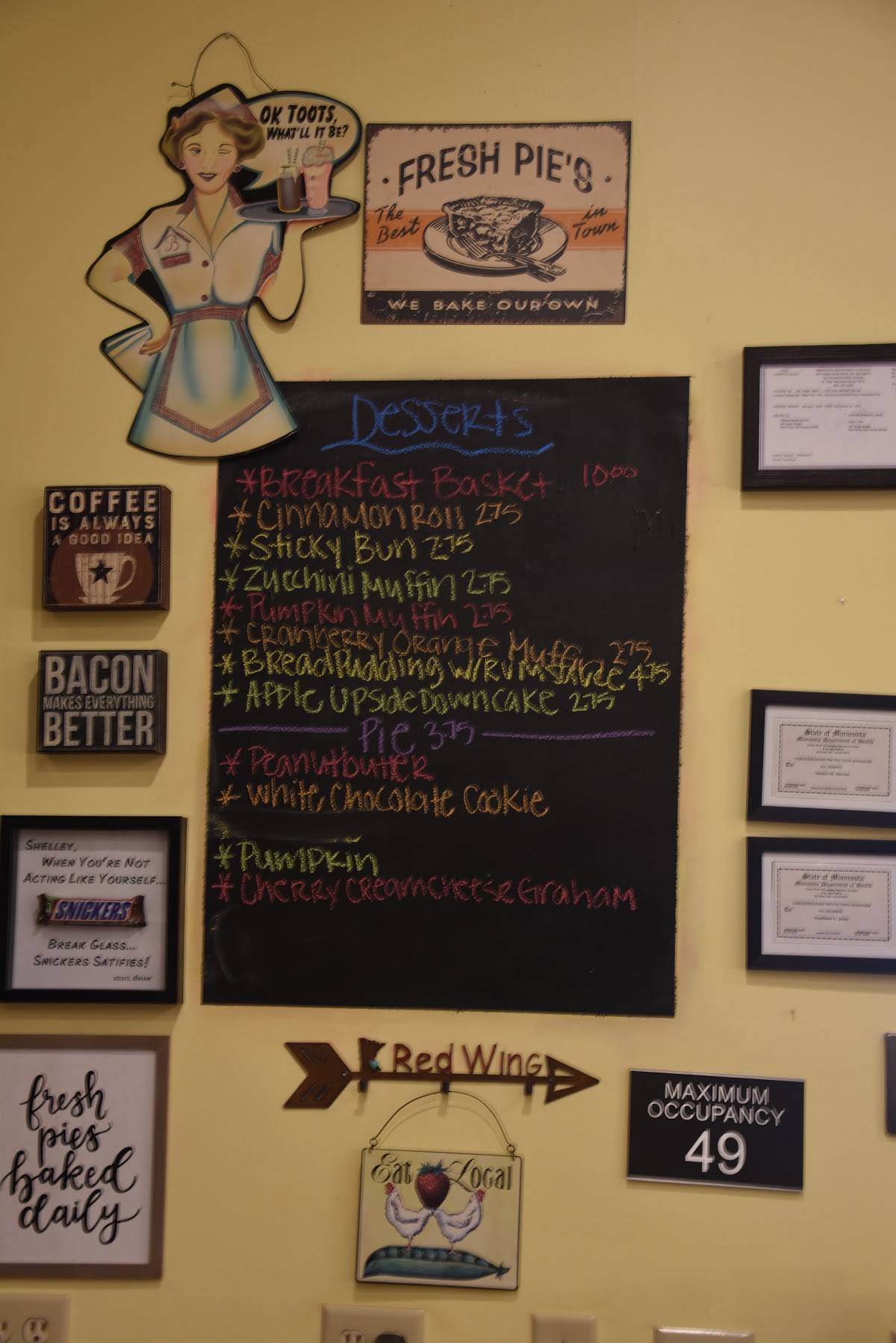 Menu at Bev's Cafe, Red Wing, 221 Bush St