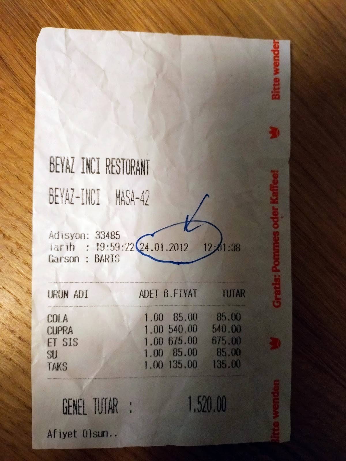 Menu at Beyaz İnci Restaurant Galata Köprüsü, Istanbul, Haliç Tarafı