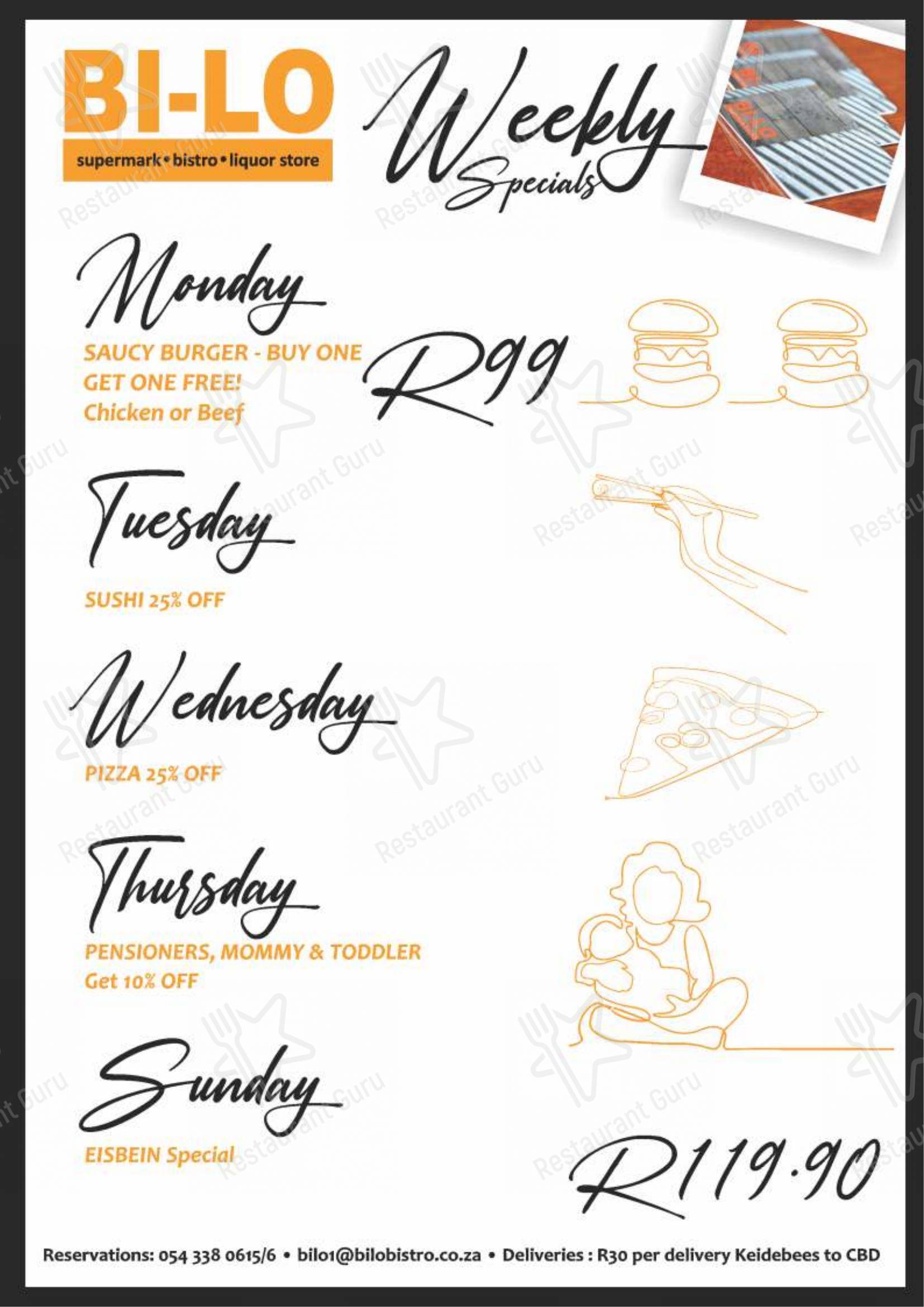 Menu at Bi-Lo Restaurant & Ladies Bar, Upington