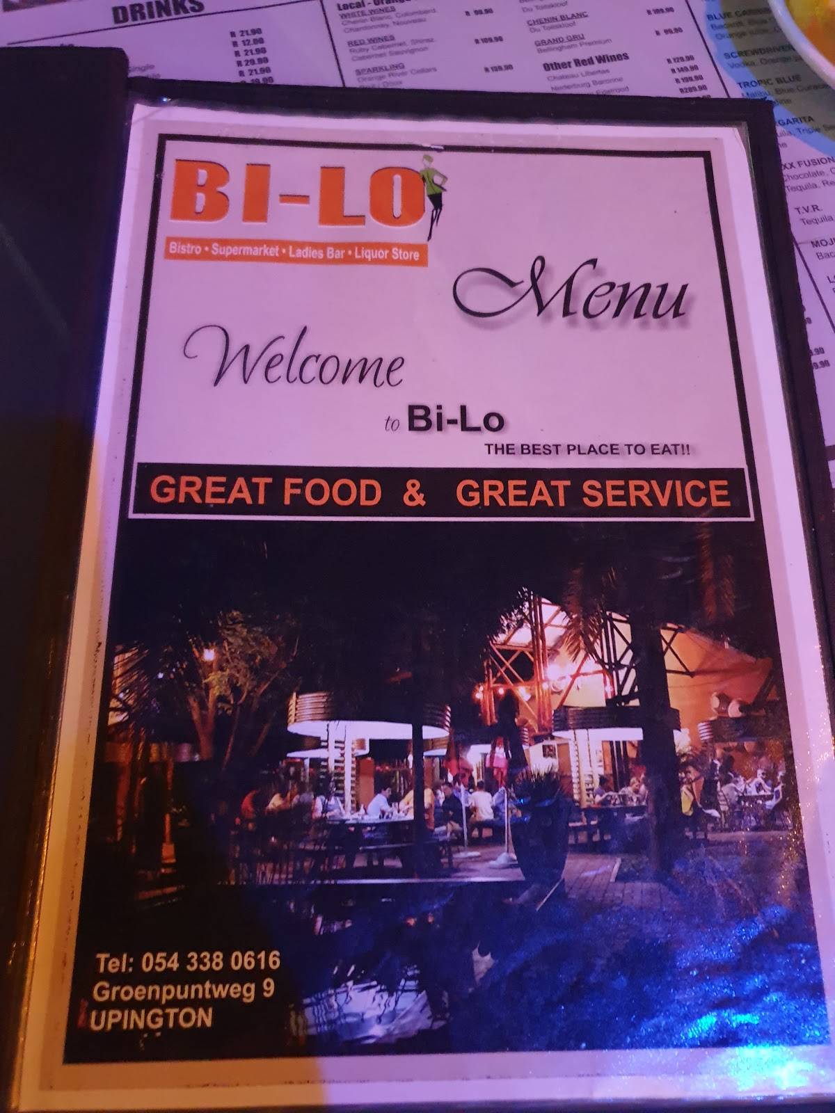 Menu at Bi-Lo Restaurant & Ladies Bar, Upington