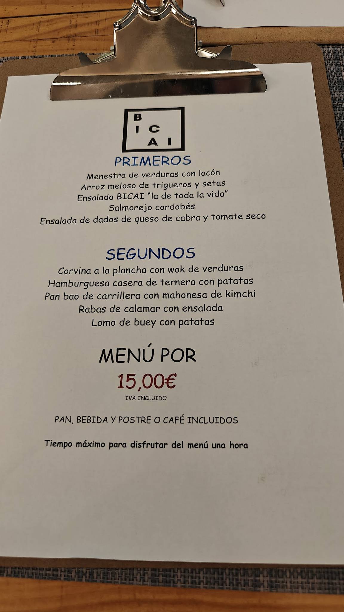 Carta de Bicai | Restaurante en Moda Shopping, Madrid, Plaza Carlos ...