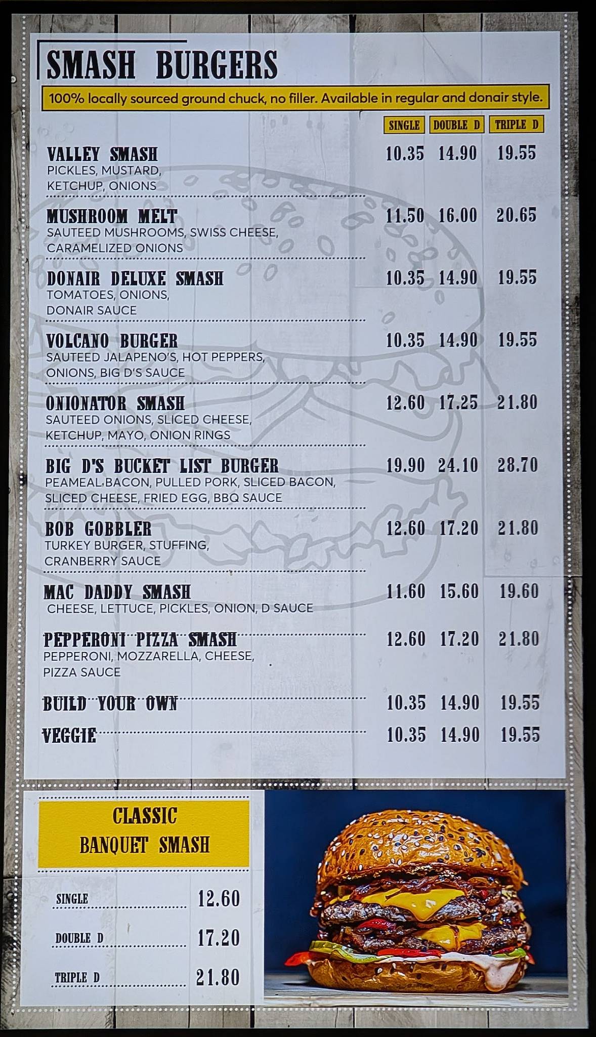 Menu at Big D's Poutine restaurant, Rothesay