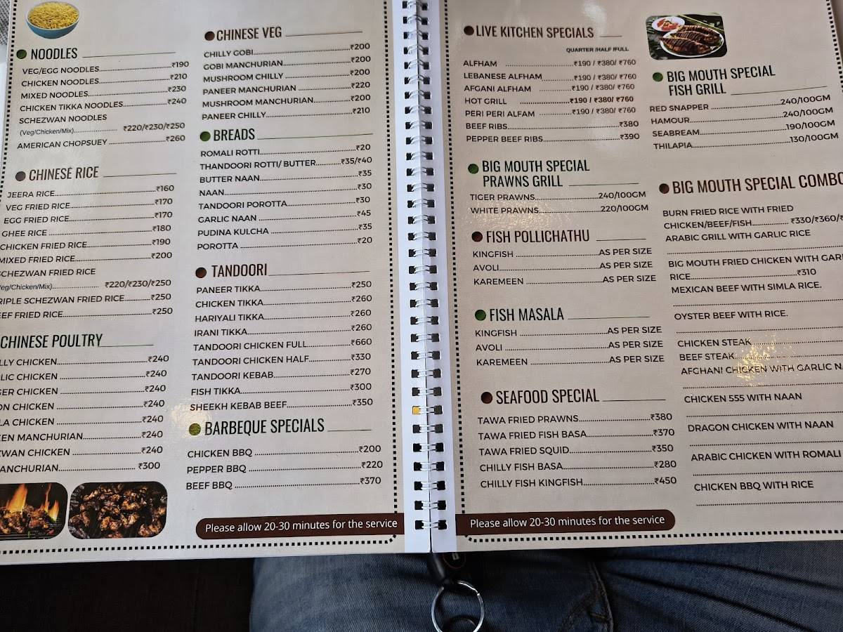Menu at Big Mouth Restaurant, Thiruvalla