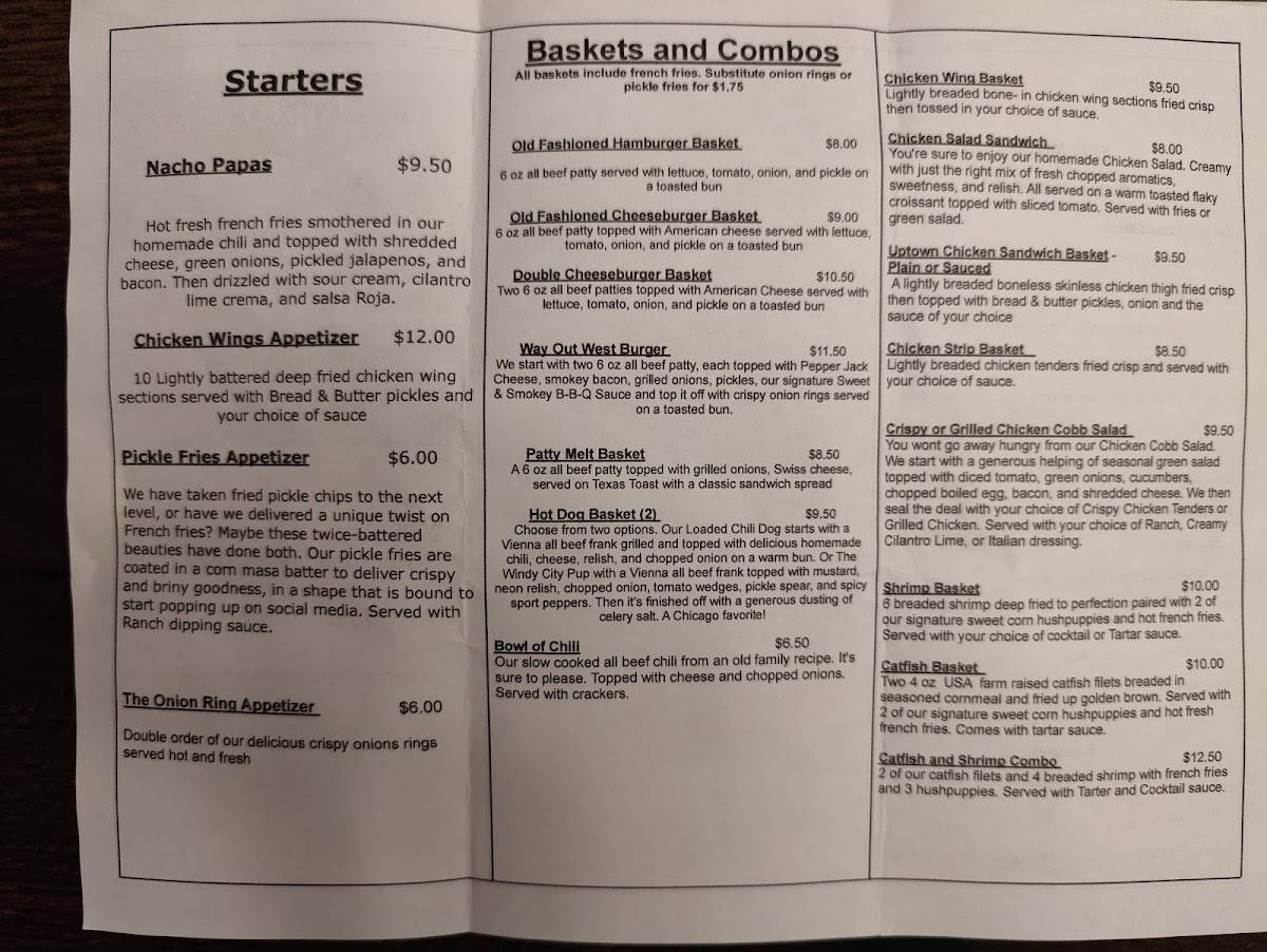 Menu at BigOak's Old Fashioned restaurant, Rockdale