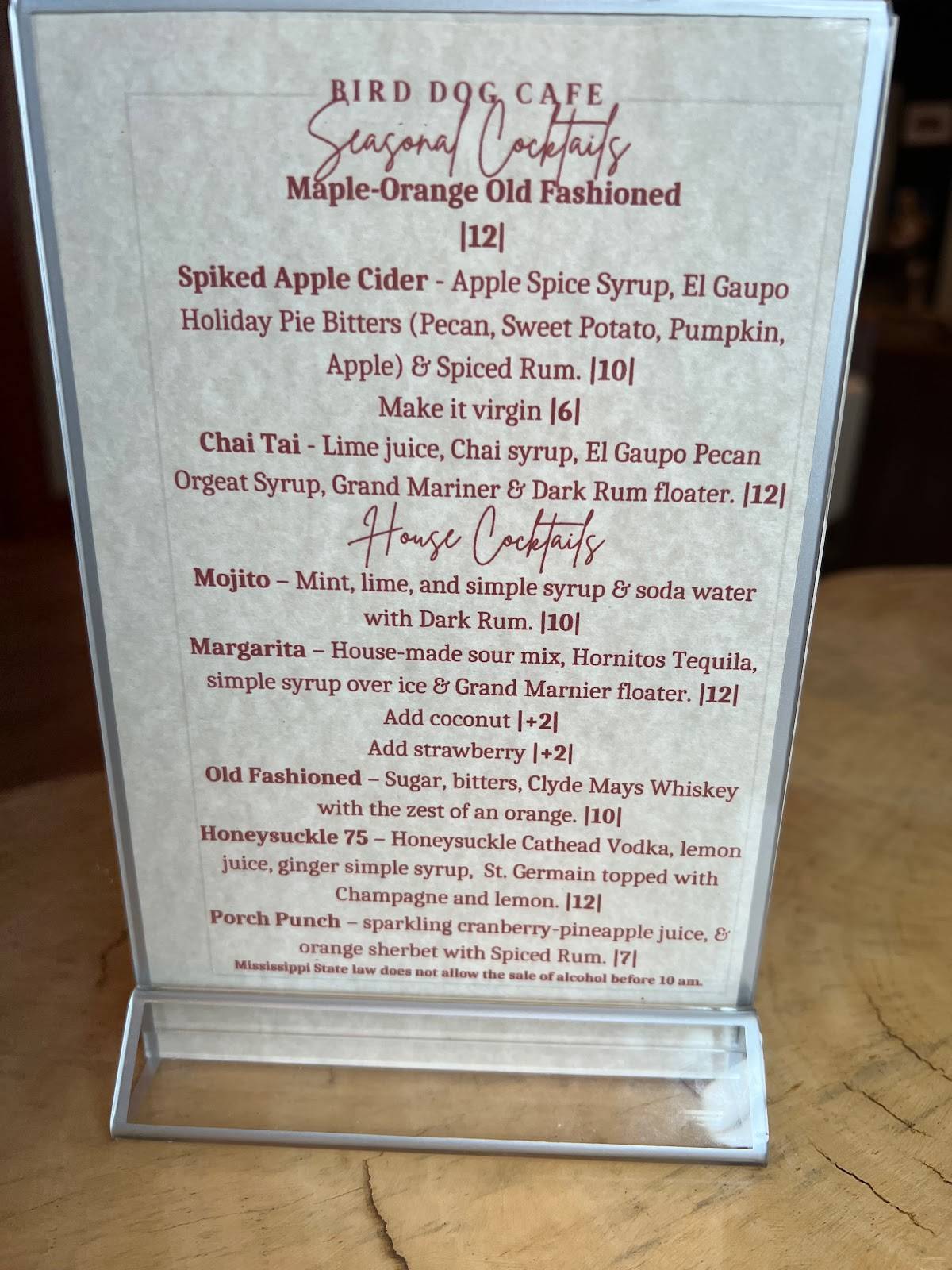 Menu at Bird Dog Cafe, Laurel
