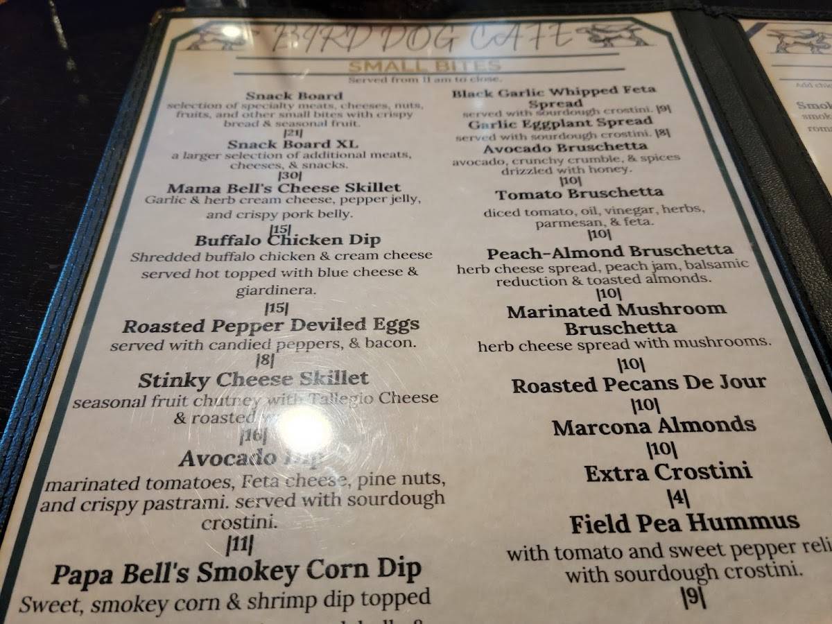 Menu at Bird Dog Cafe, Laurel