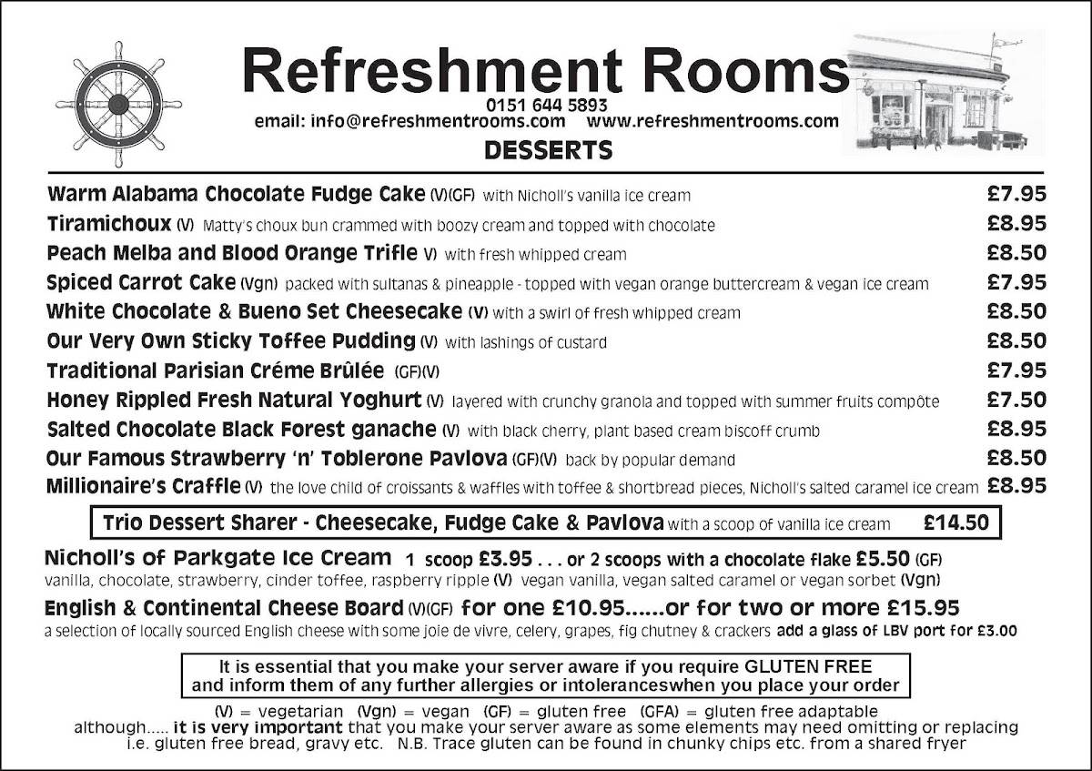Menu at The Refreshment Rooms pub & bar, Birkenhead