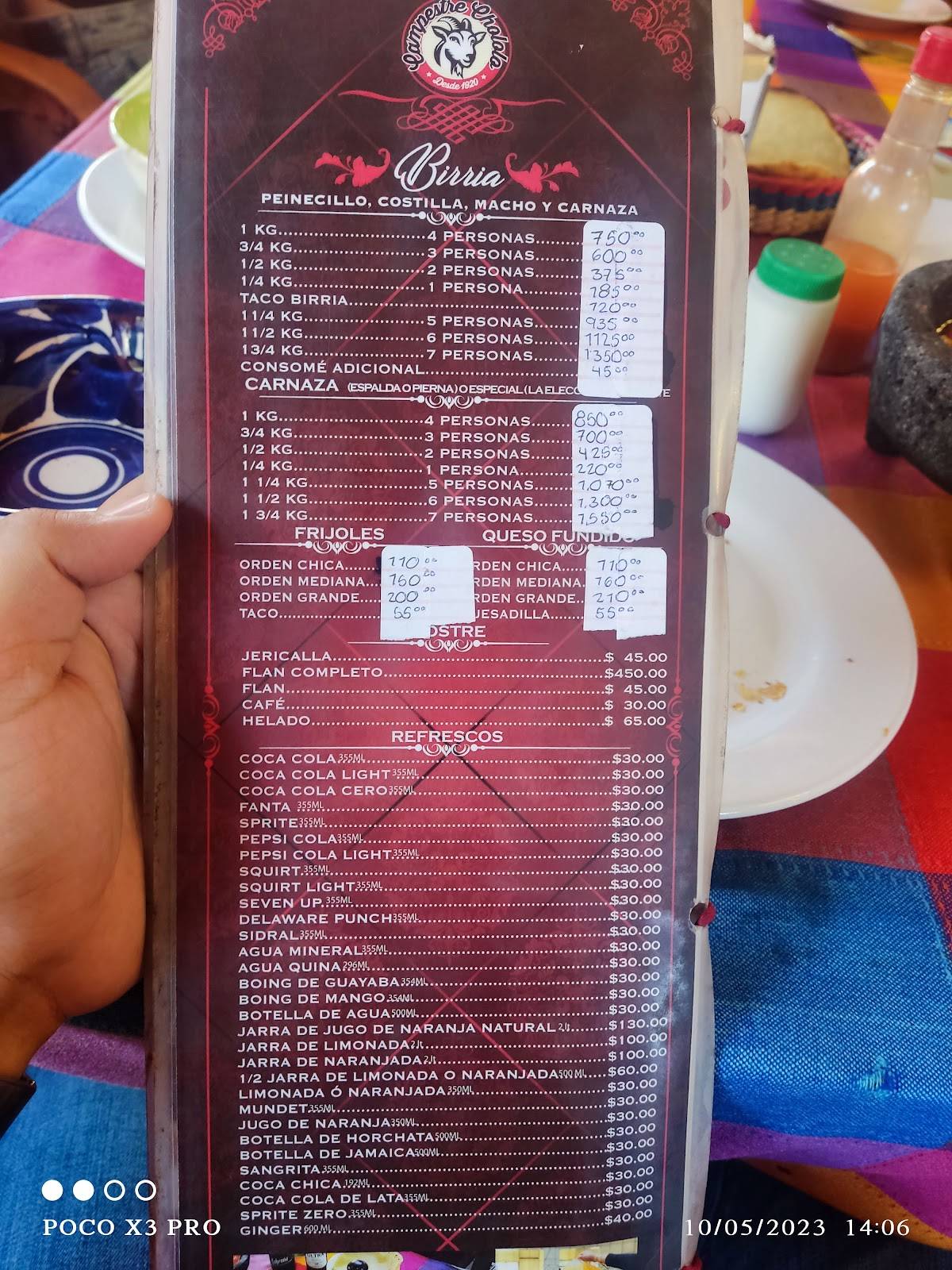 Carta del restaurante Birrieria Chololo Patria, Guadalajara