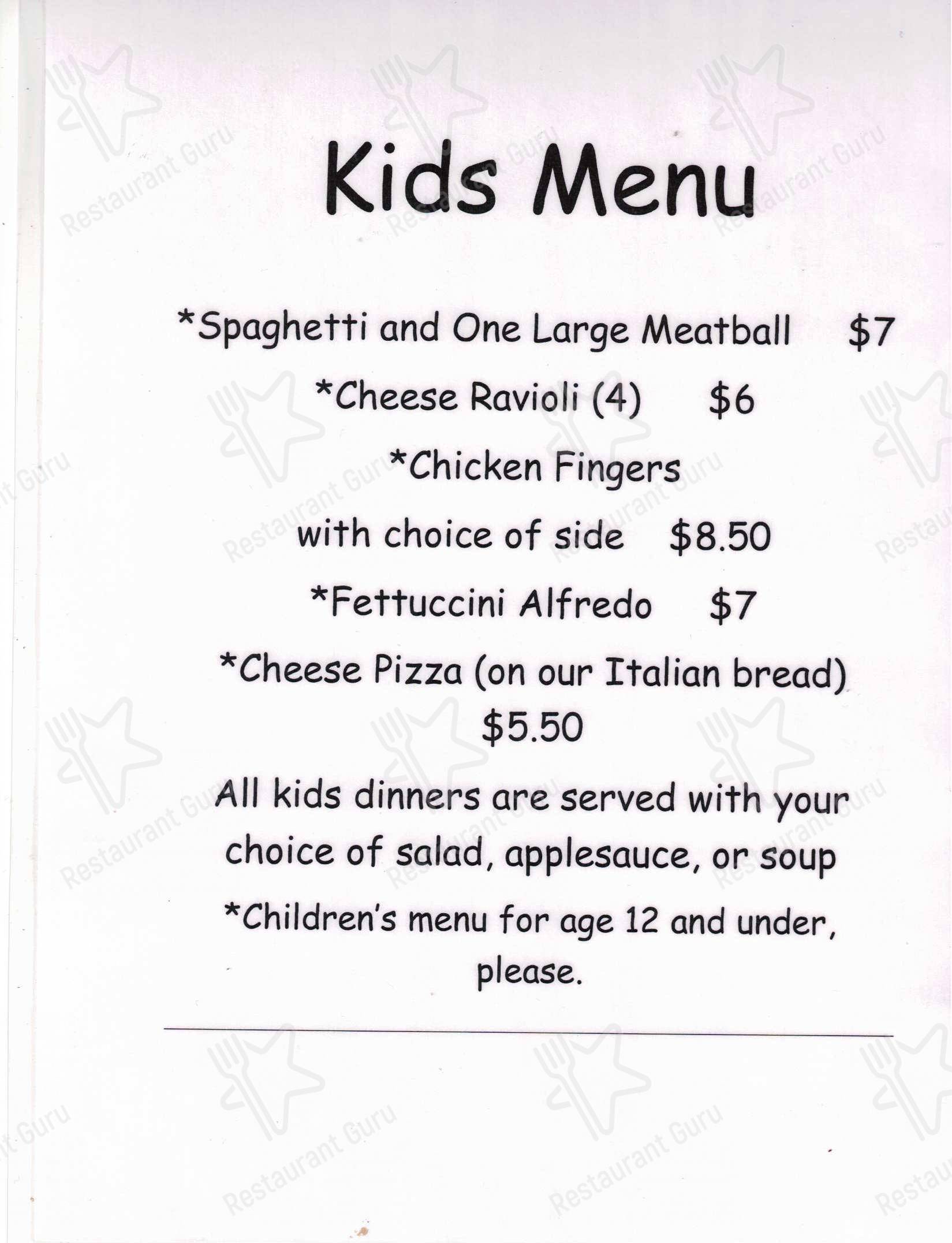 Menu at Biscotti's Restaurant, Conneaut