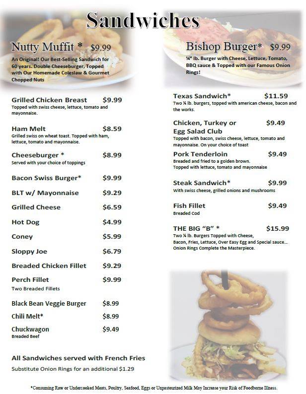 Menu at Bishops Restaurant, Wooster