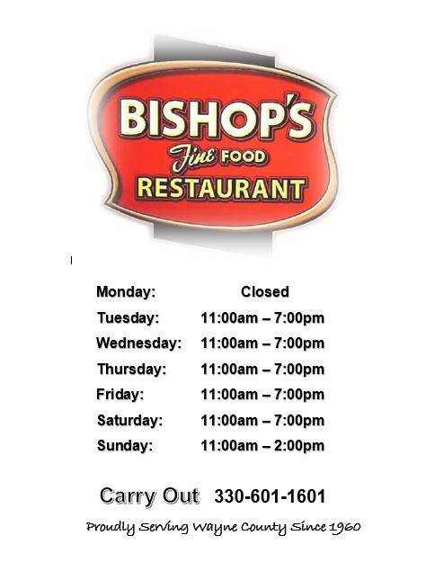 Menu at Bishops Restaurant, Wooster