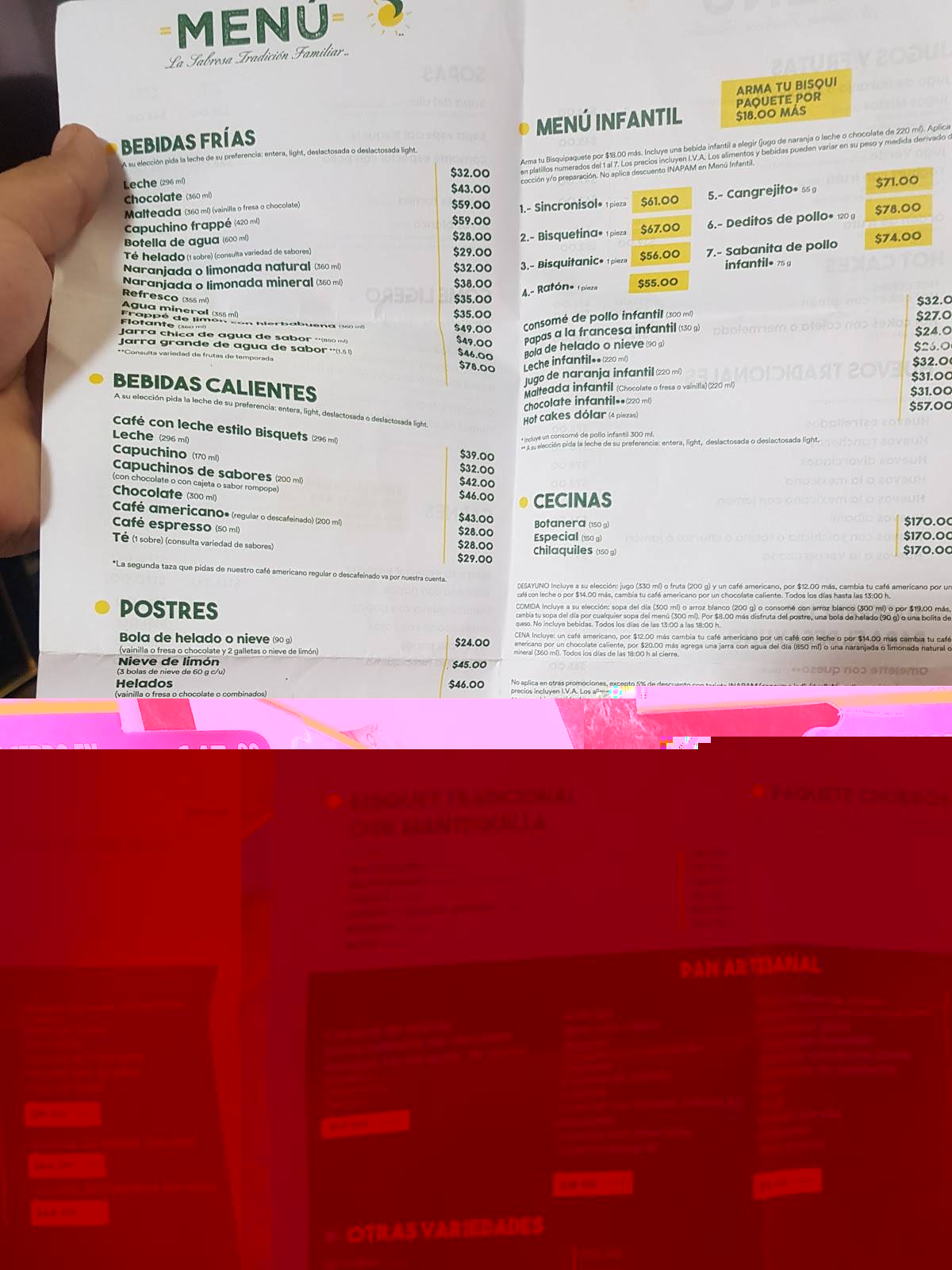 Menu at Bisquets Obregón Cafetales, Mexico City, Av. Cafetales 1453