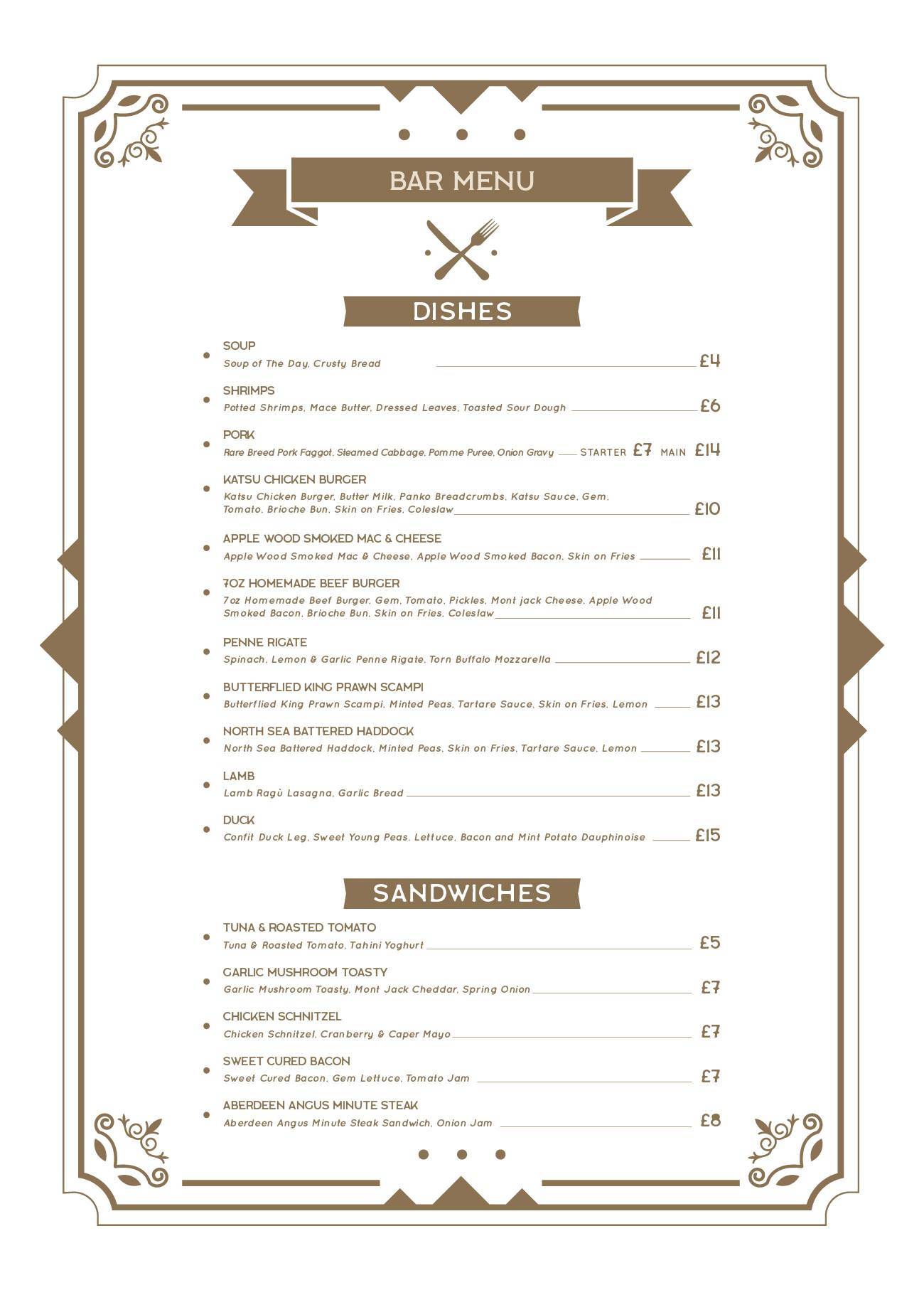Carta del restaurante Bistro 1905 at The Broadstraik Inn, Mobile