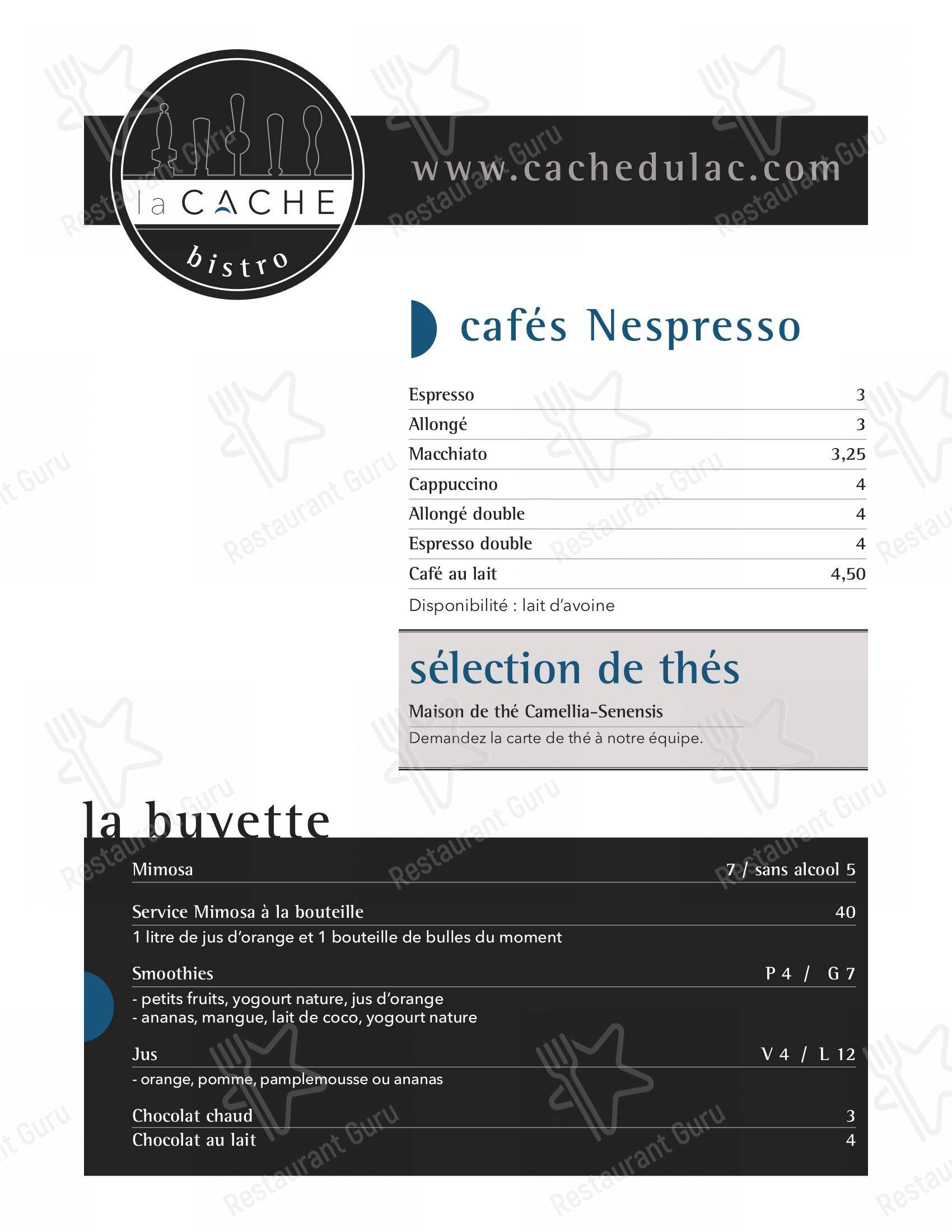Menu at Bistro La Cache, Saint-Gabriel