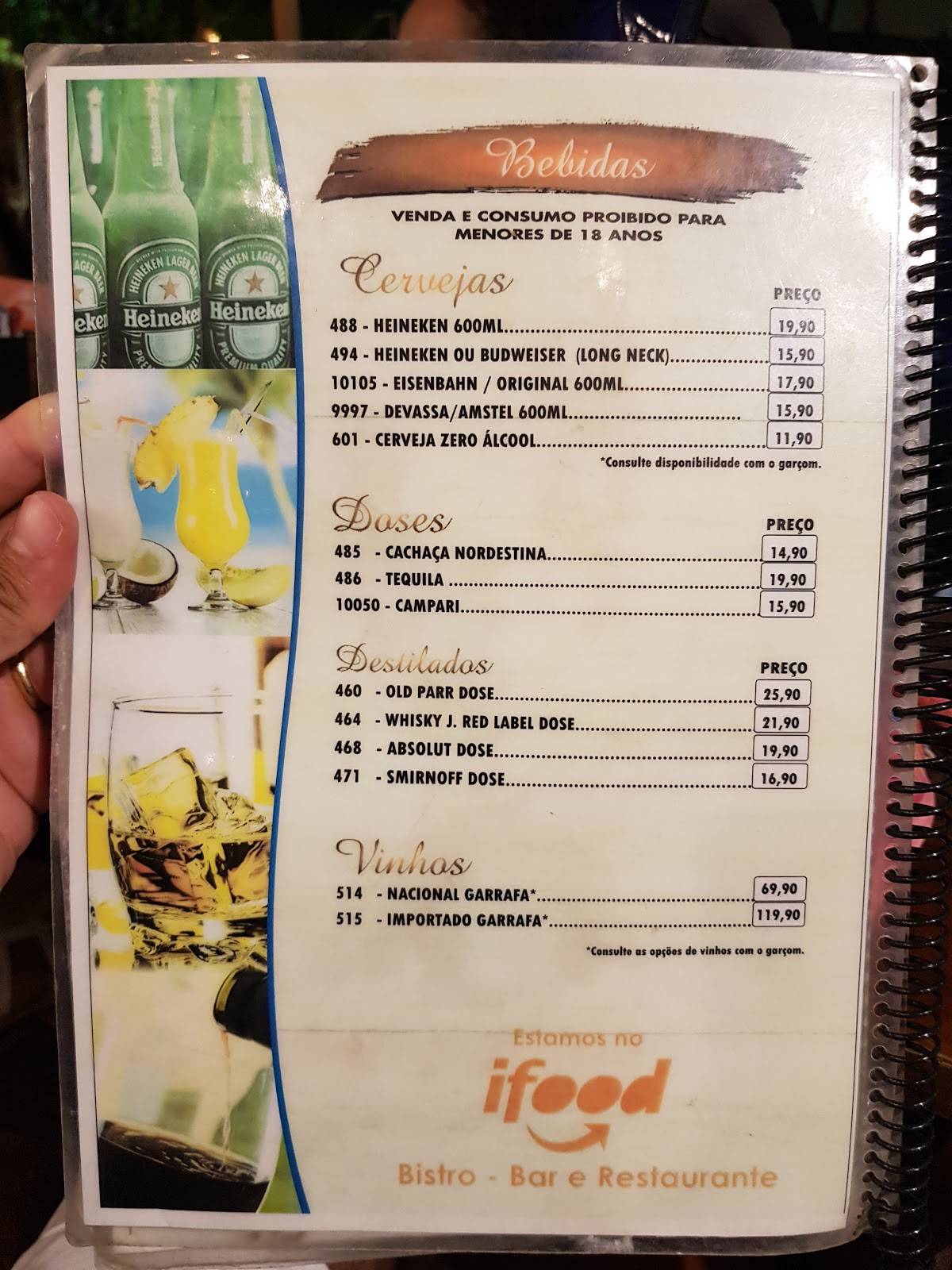 Menu em Bistrô e Bar, Praia do Forte