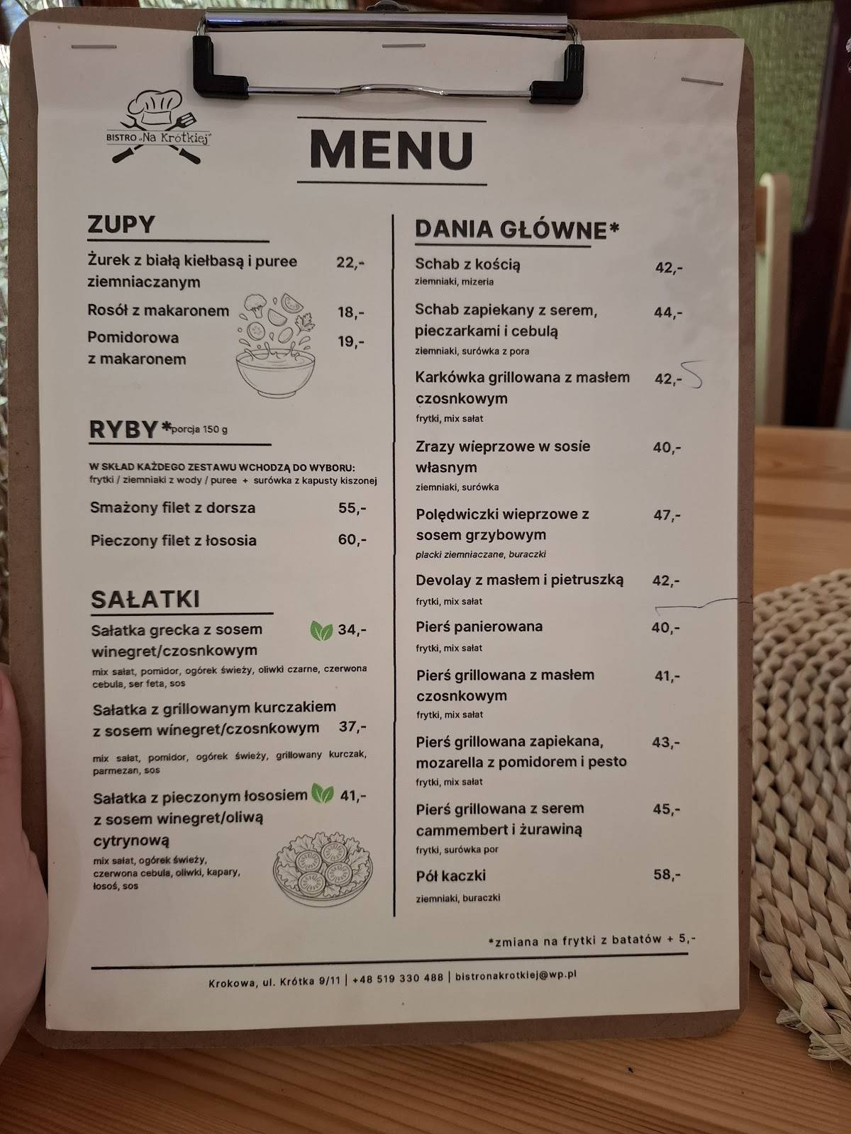 Menu at Bistro na Krótkiej restaurant, Krokowa