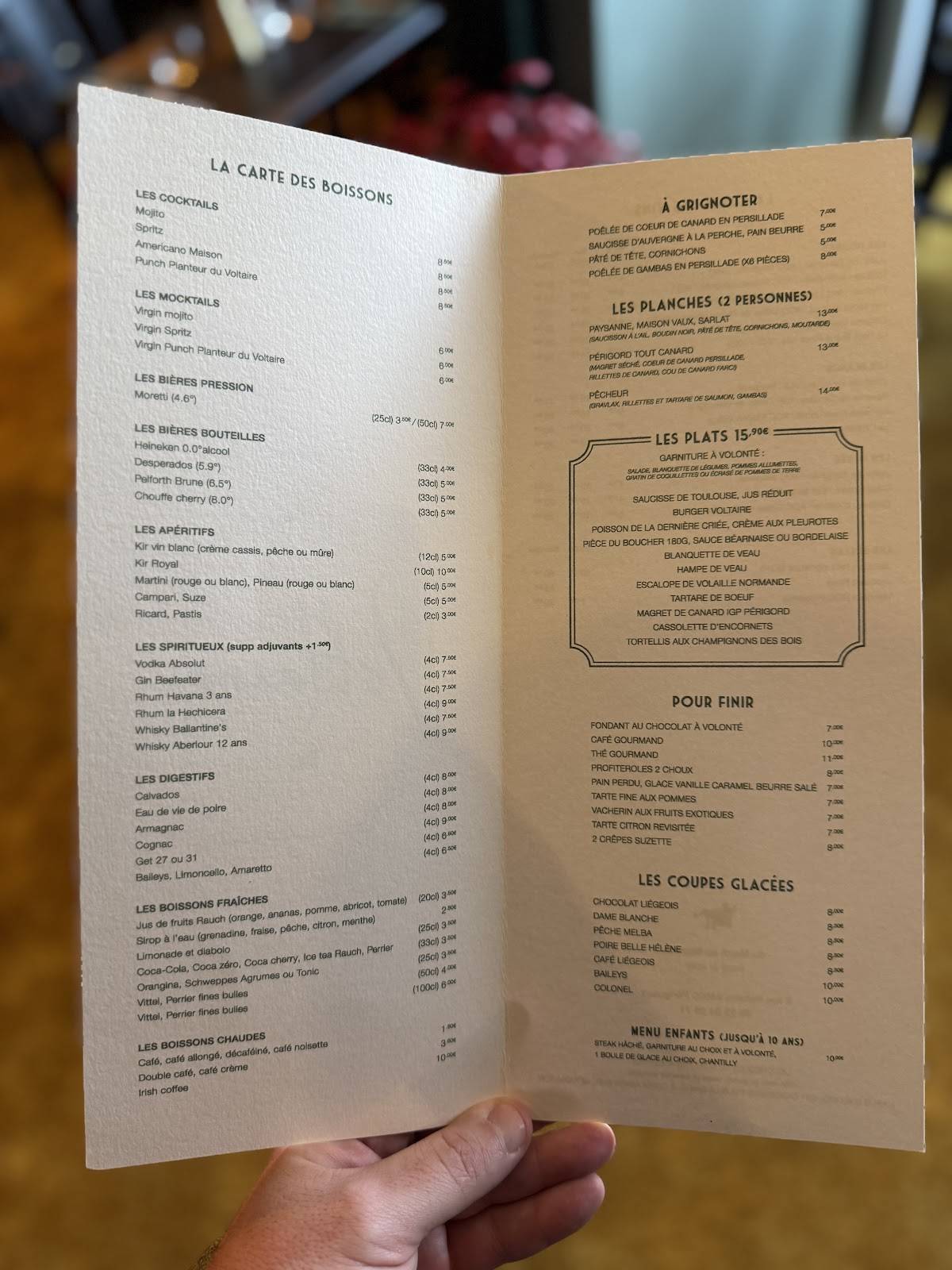 Menu au Bistrot Voltaire restaurant, Périgueux