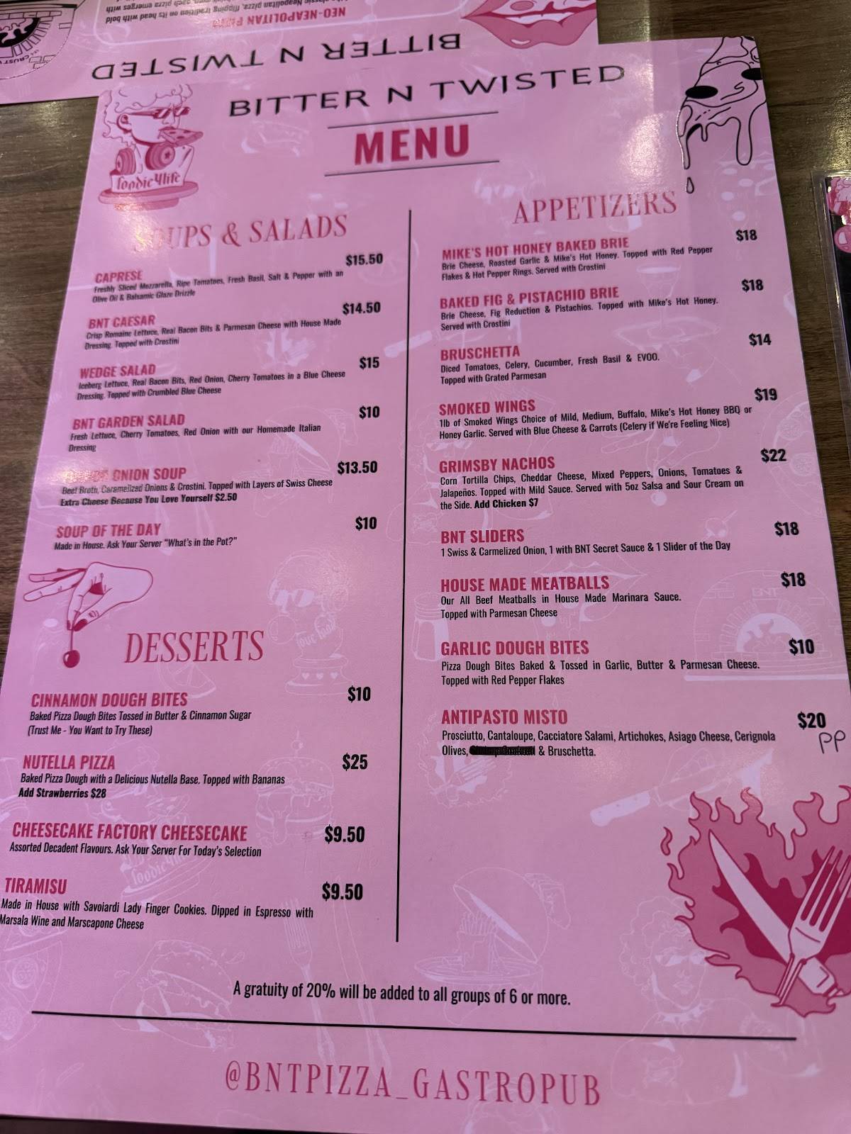 Menu at Bitter N Twisted pizzeria, Grimsby